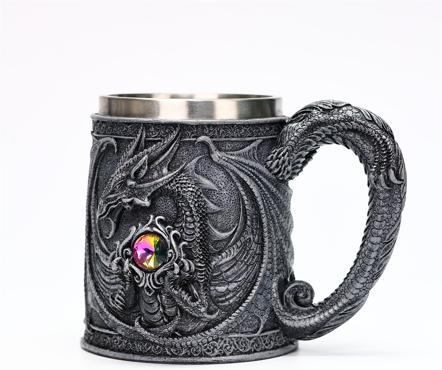 Amazon.com | JIUMOZHI Retro Gem Dragon Mug Hand Painted Resin Stainless ...