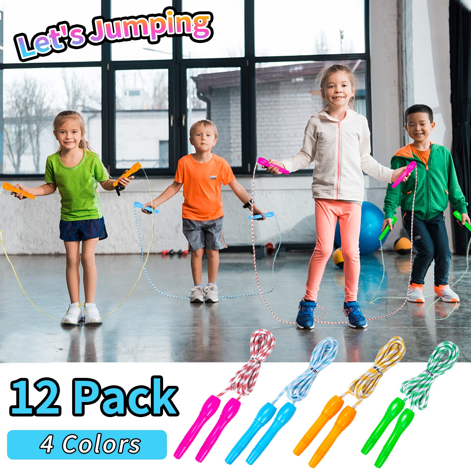 12 Pack Jump Rope for Kids Adults Party Favors (5 Colors), Jump Ropes ...