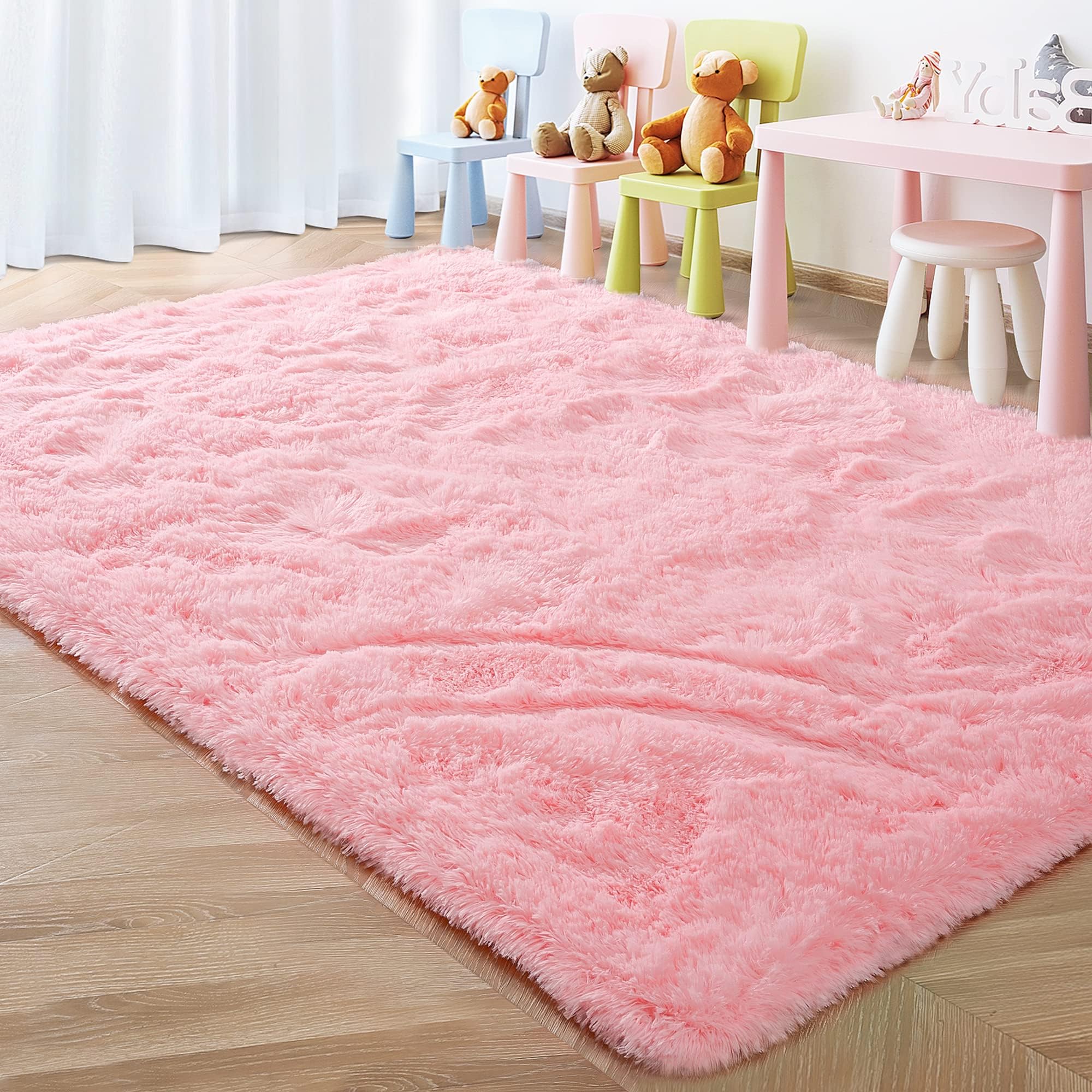 Amazon.com: Foxmas Pink Rugs for Bedroom Girls, 4x6 Feet Rug Fuzzy Pink ...