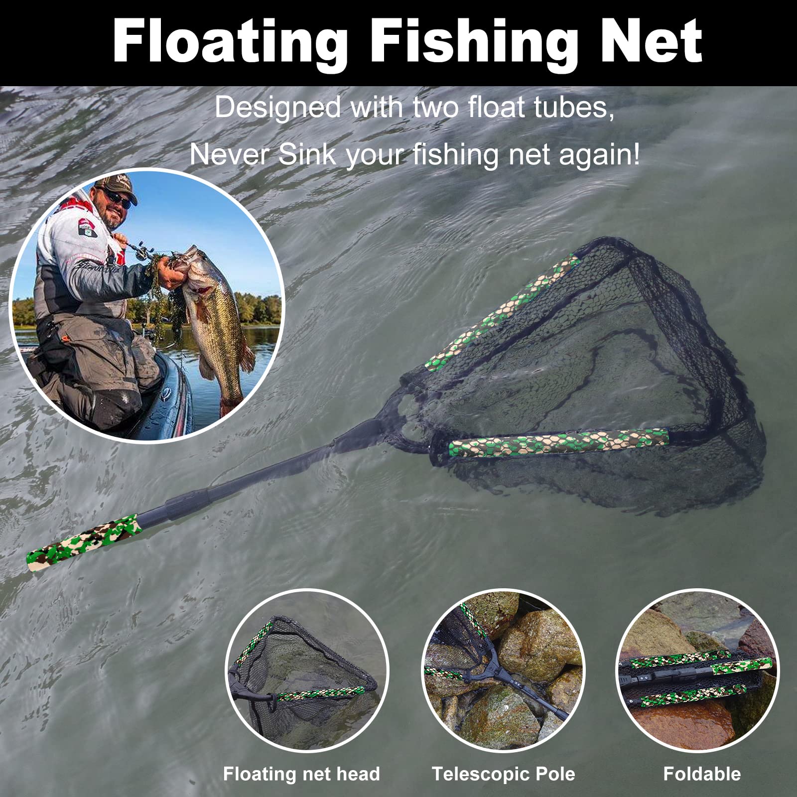Snapklik.com : Floating Fishing Net For Fly, Kayak, Catfish, Bass ...