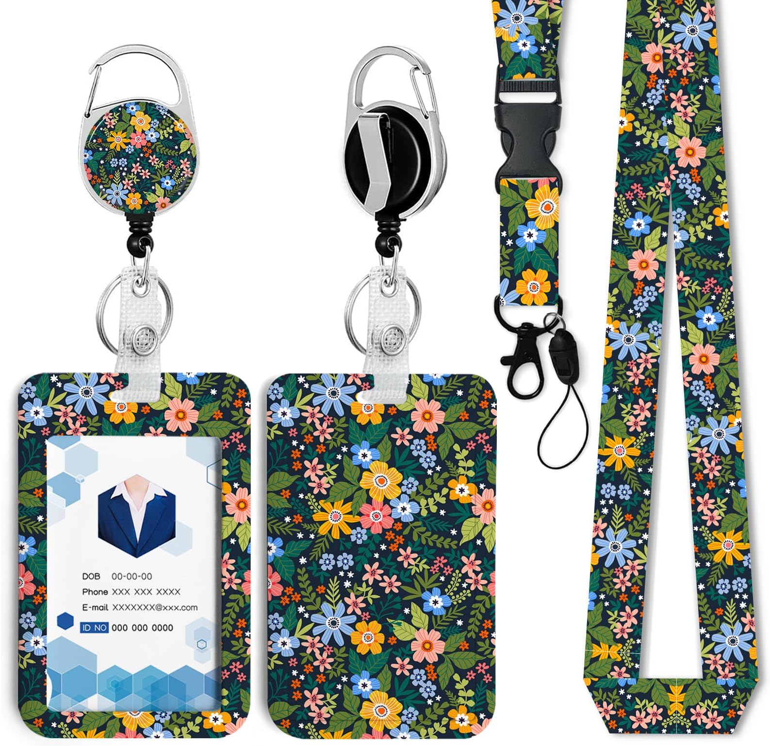 Amazon.com : Flowers Badge Holder with Retractable Reel and Breakaway ...