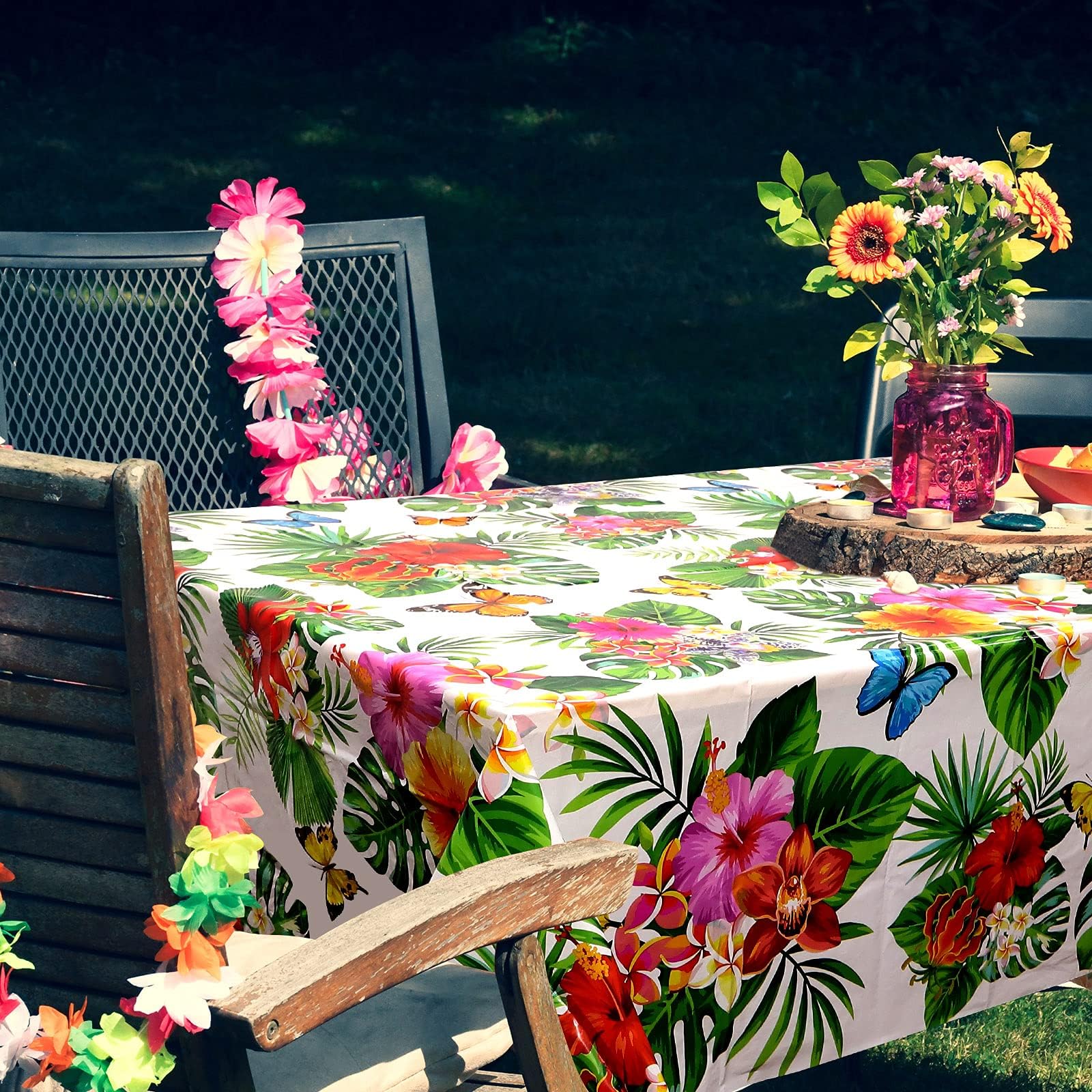 Amazon.com: Hawaiian Tropical Flower Fitted Tablecloth (Fits 6 ft ...