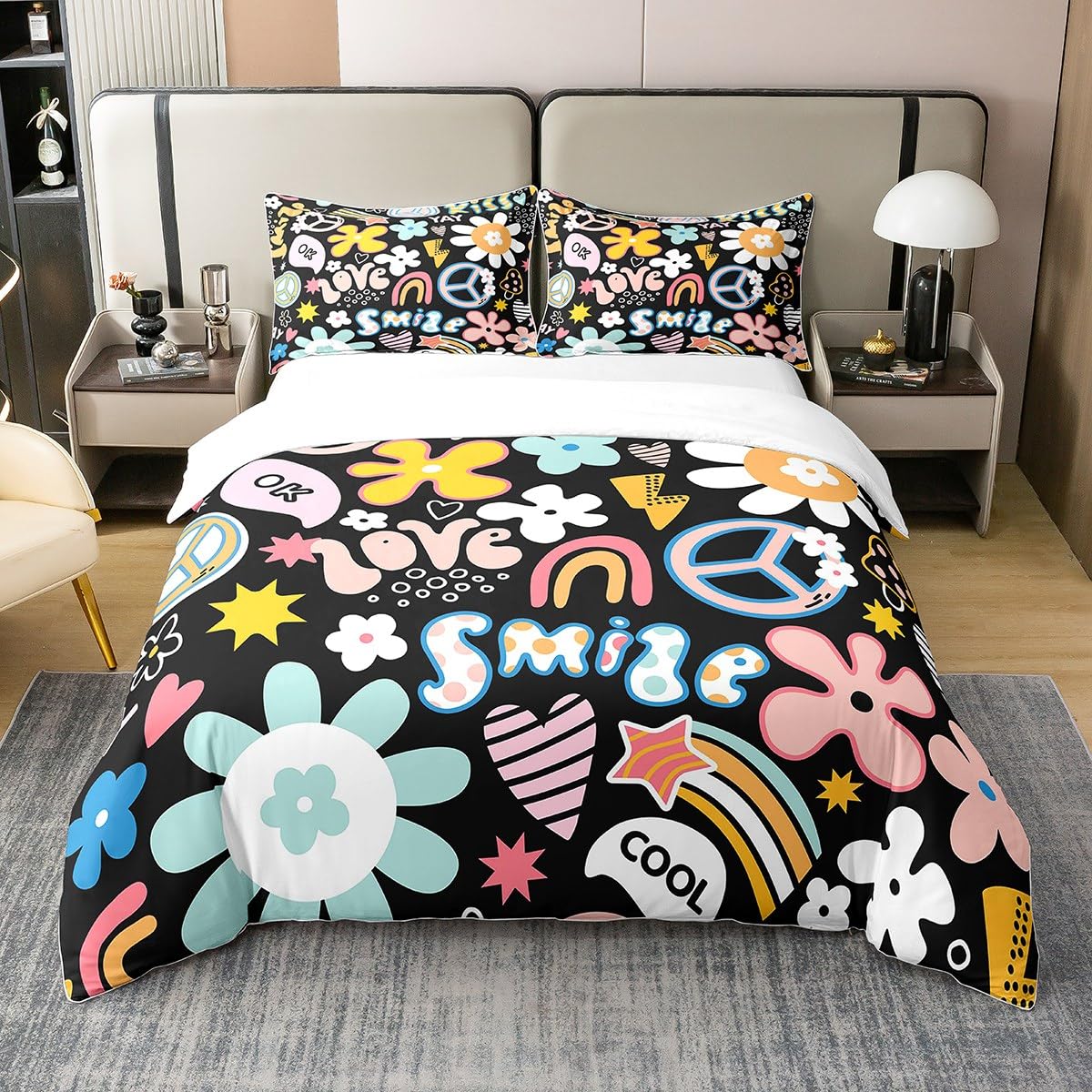 Amazon.com: 100% Cotton Groovy Flower Comforter Cover Full for Kids ...