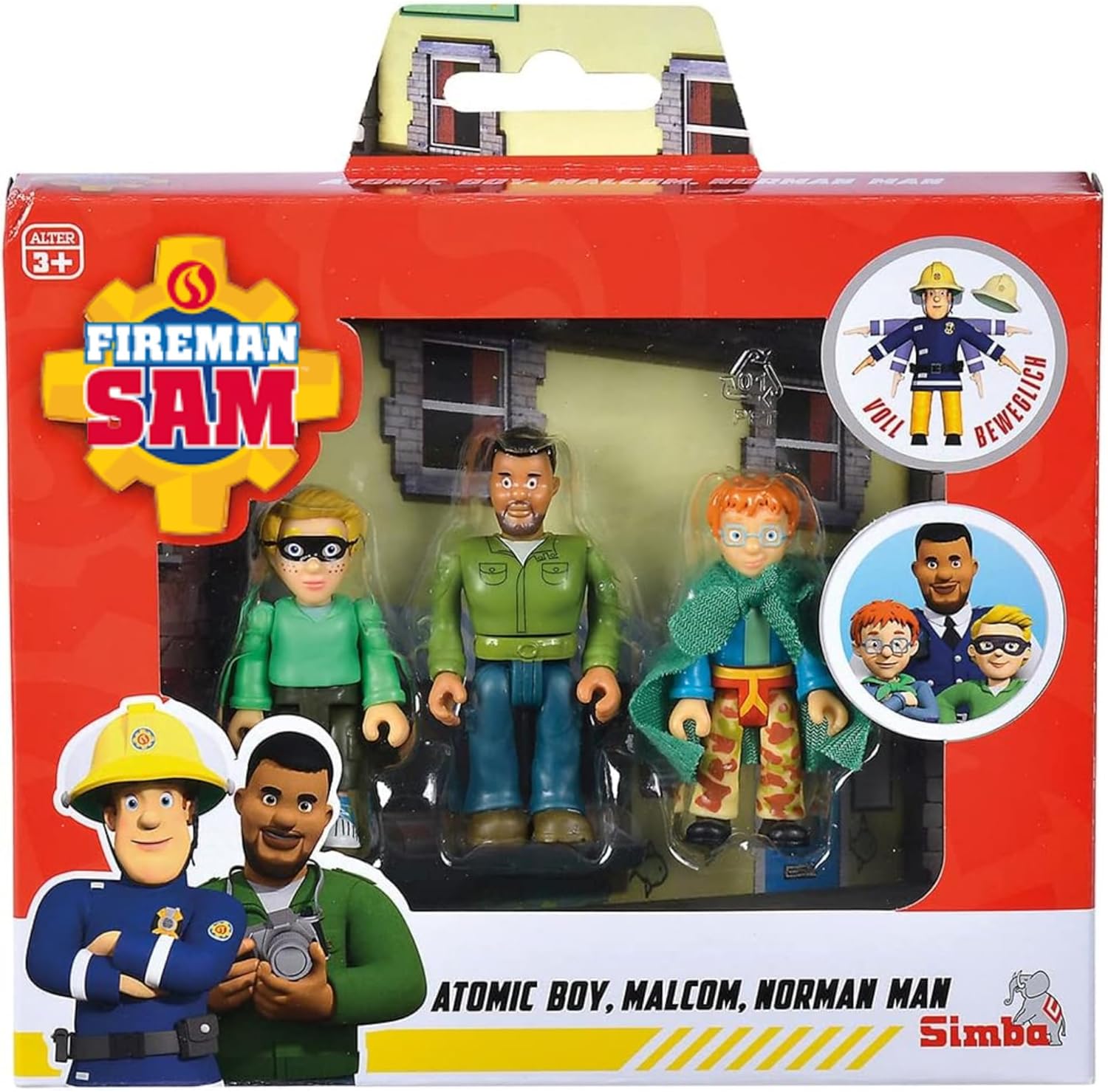 Amazon.com: Fireman Sam - 3" 7cm Articulated Figures Set of 3 - Malcom ...