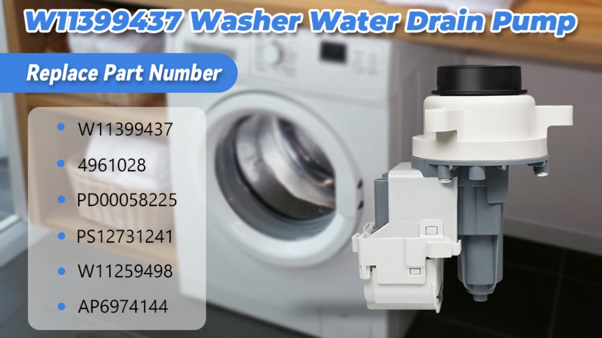 Washer Drain Pump W11399437 Replacement - Compatible With Whirlpool ...