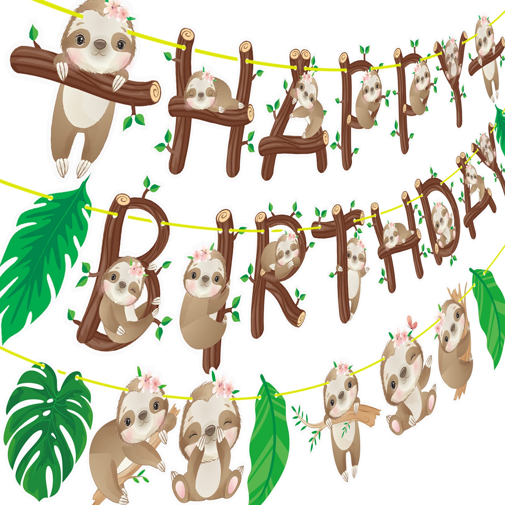 Amazon.com: Sloth Birthday Party Decoration Cute Sloth Pattern Happy ...