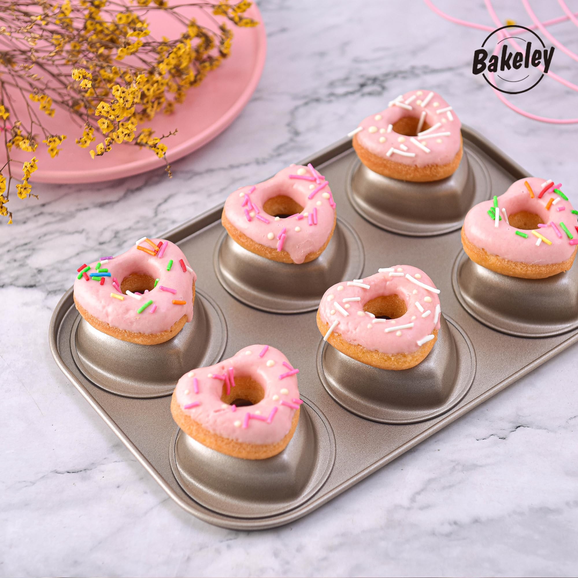 Snapklik.com : Bakeley Heart Donut Pan, 6 Cavity Donut Mold Heavy Duty Steel Non-stick Heart ...
