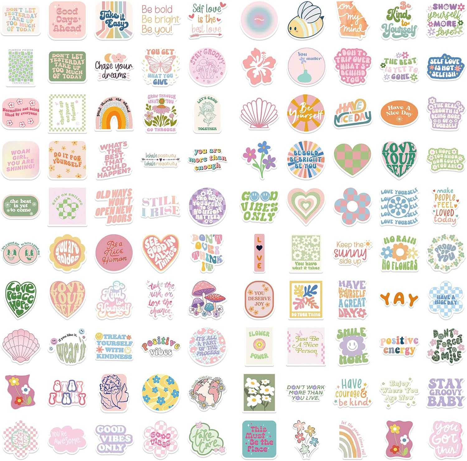 LEEINTO Pastel Sticker Pack of 100 Colorful Danish Pastel Stickers Cute ...