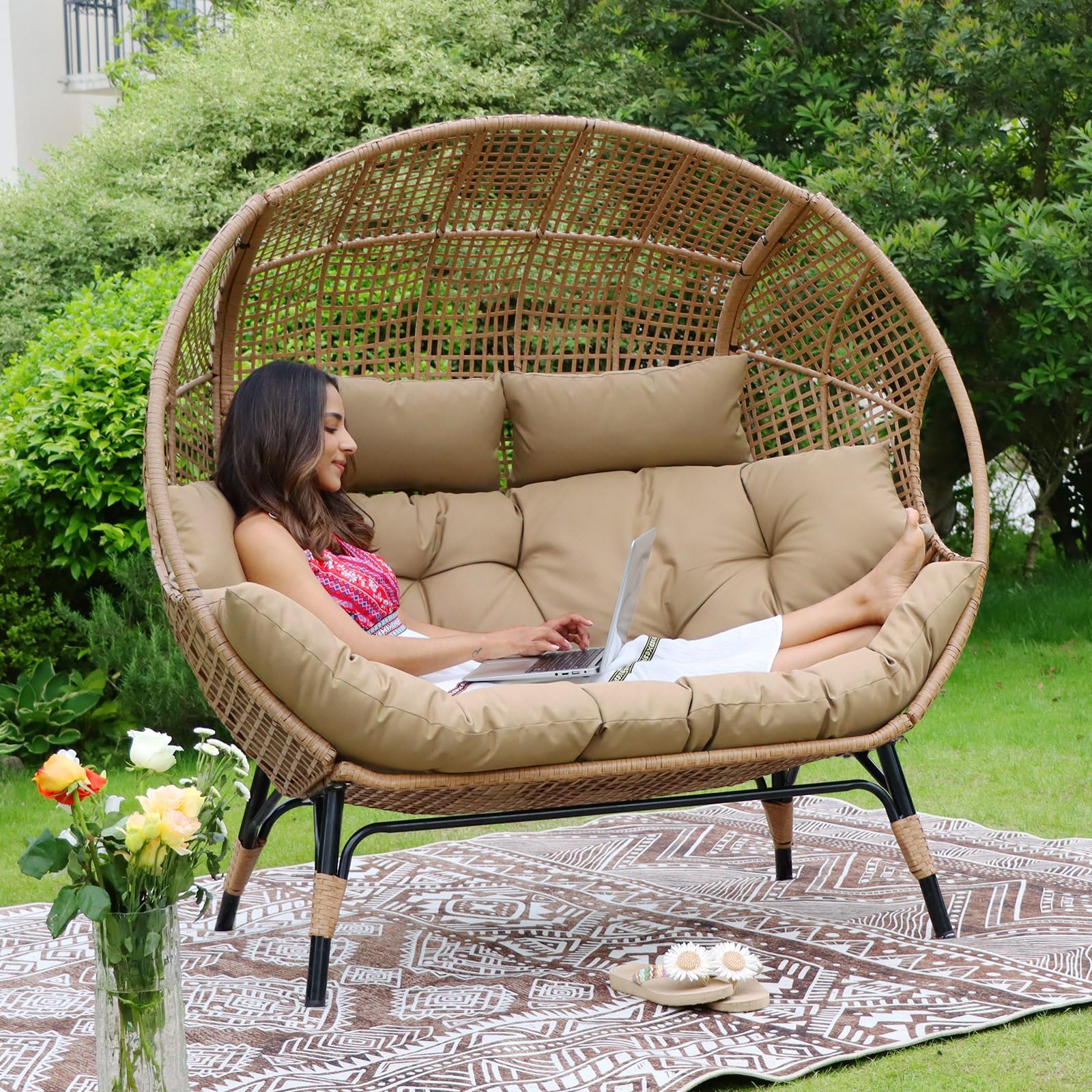 Amazon.com: Yechen Egg Chair Outdoor, Oversized Wicker Patio Chairs with 350LBS Capacity, Rattan ...
