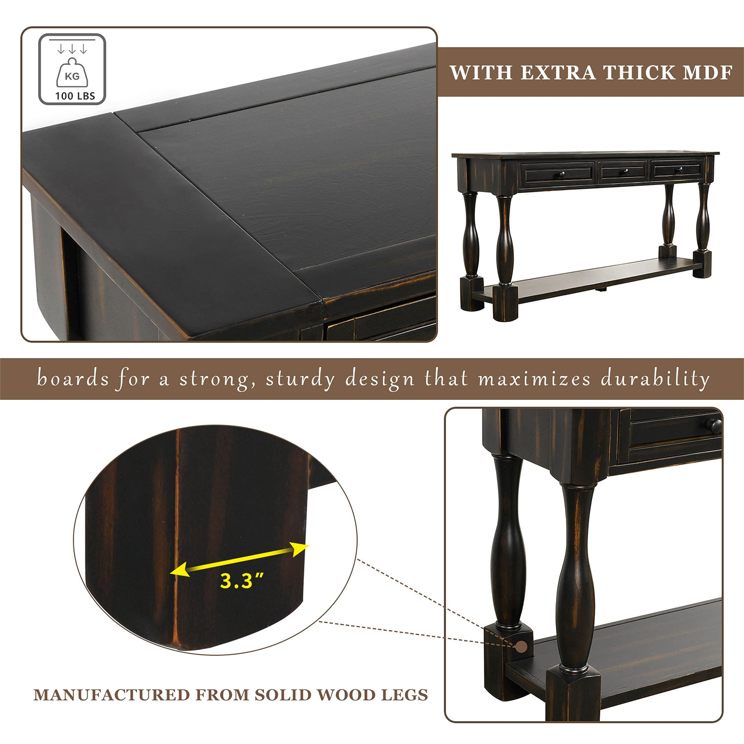 GrAles Console Table 65" Long Extra-Thick Sofa Table Side Table Coffee ...