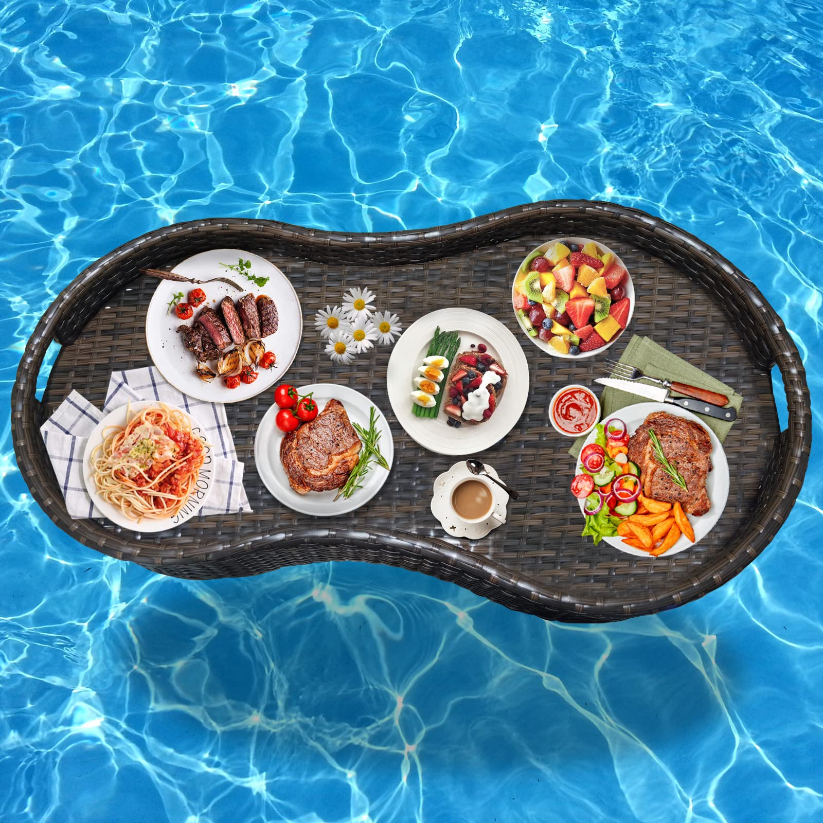 Buy perrvity Floating Tray for Pool, 39.4in Serving Table Rattan Woven ...