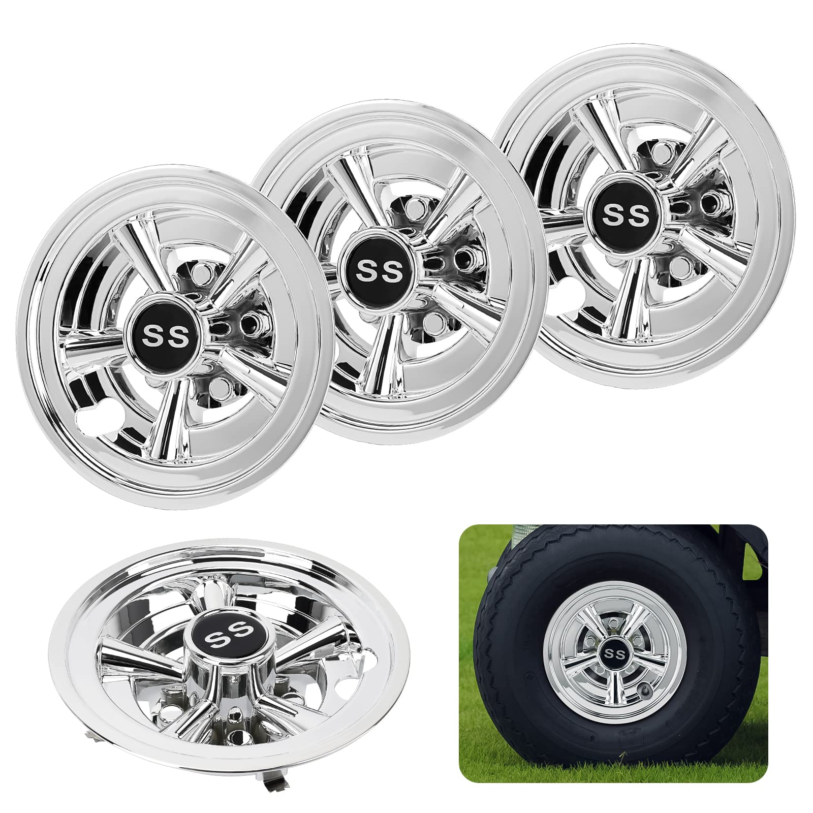 Golf Cart Hubcaps 8 inch, Universal Golf Cart Hub Caps Wheel Covers for ...