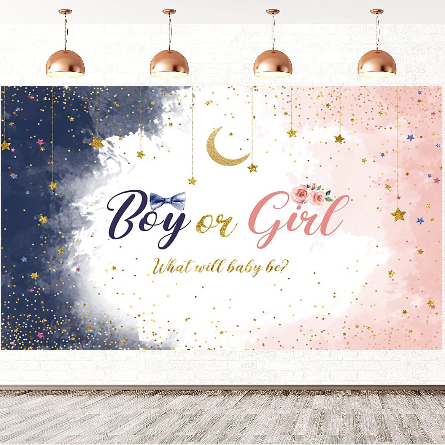 7x5FT Gender Reveal Backdrop Watercolor Blue or Pink Boy or Girl What ...