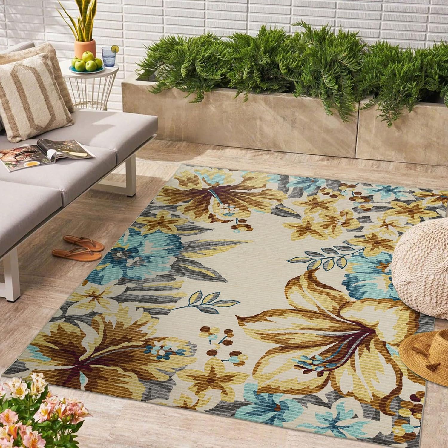 Amazon.com: DECOMALL BLODWEN Indoor Outdoor Rugs, Floral Botanical Leaf ...