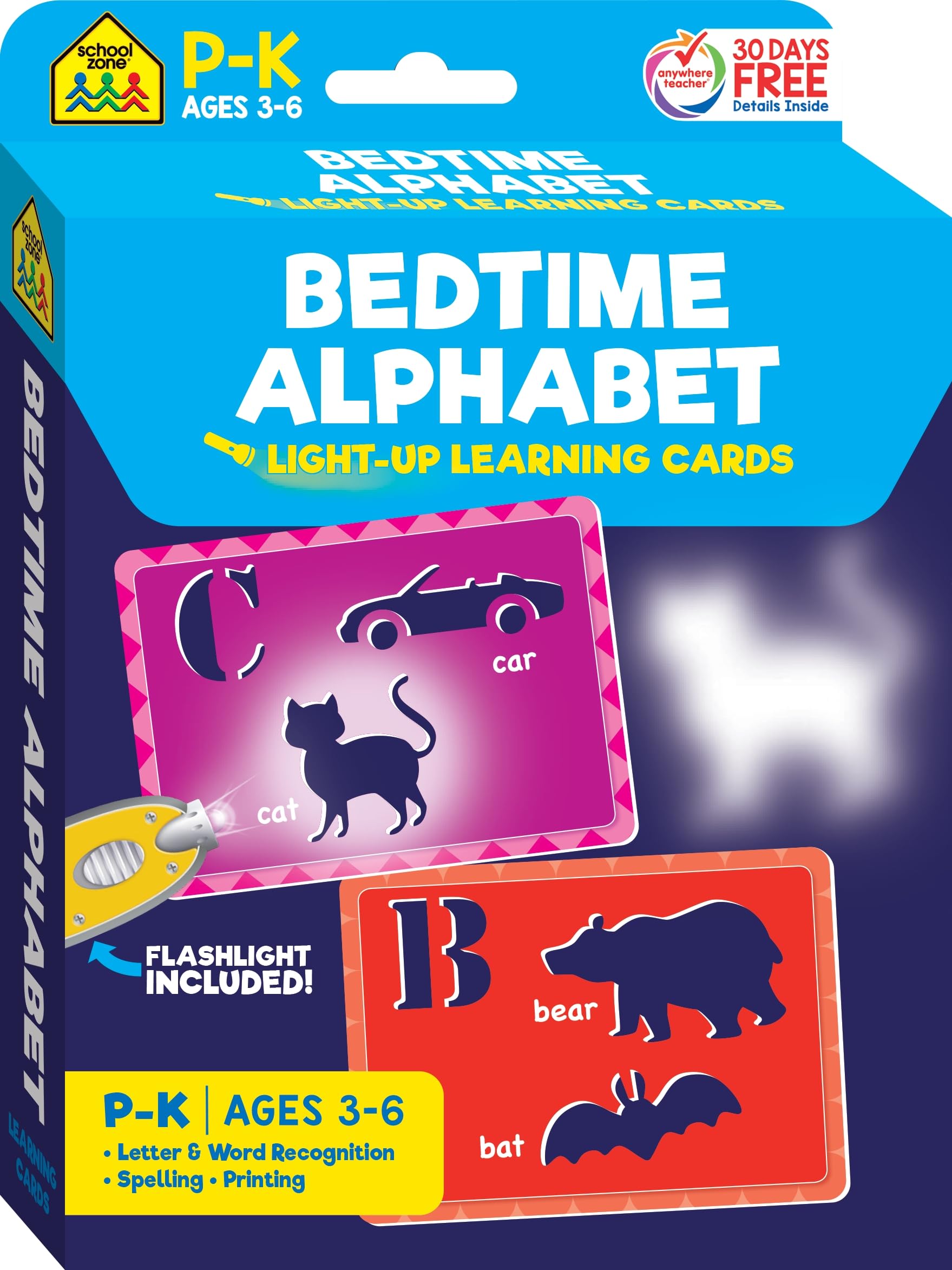 Amazon.com: School Zone Bedtime Alphabet Light-Up Learning Cards: 32 ...