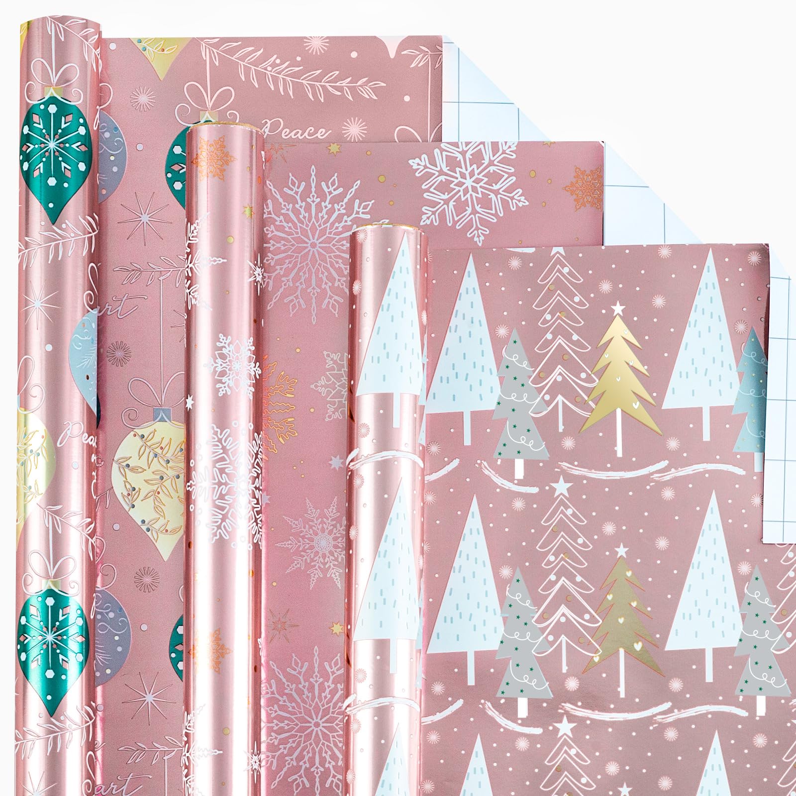 Amazon.com: Homeral Pink Christmas Wrapping Paper Roll - 42.5 sq.ft. (3 ...