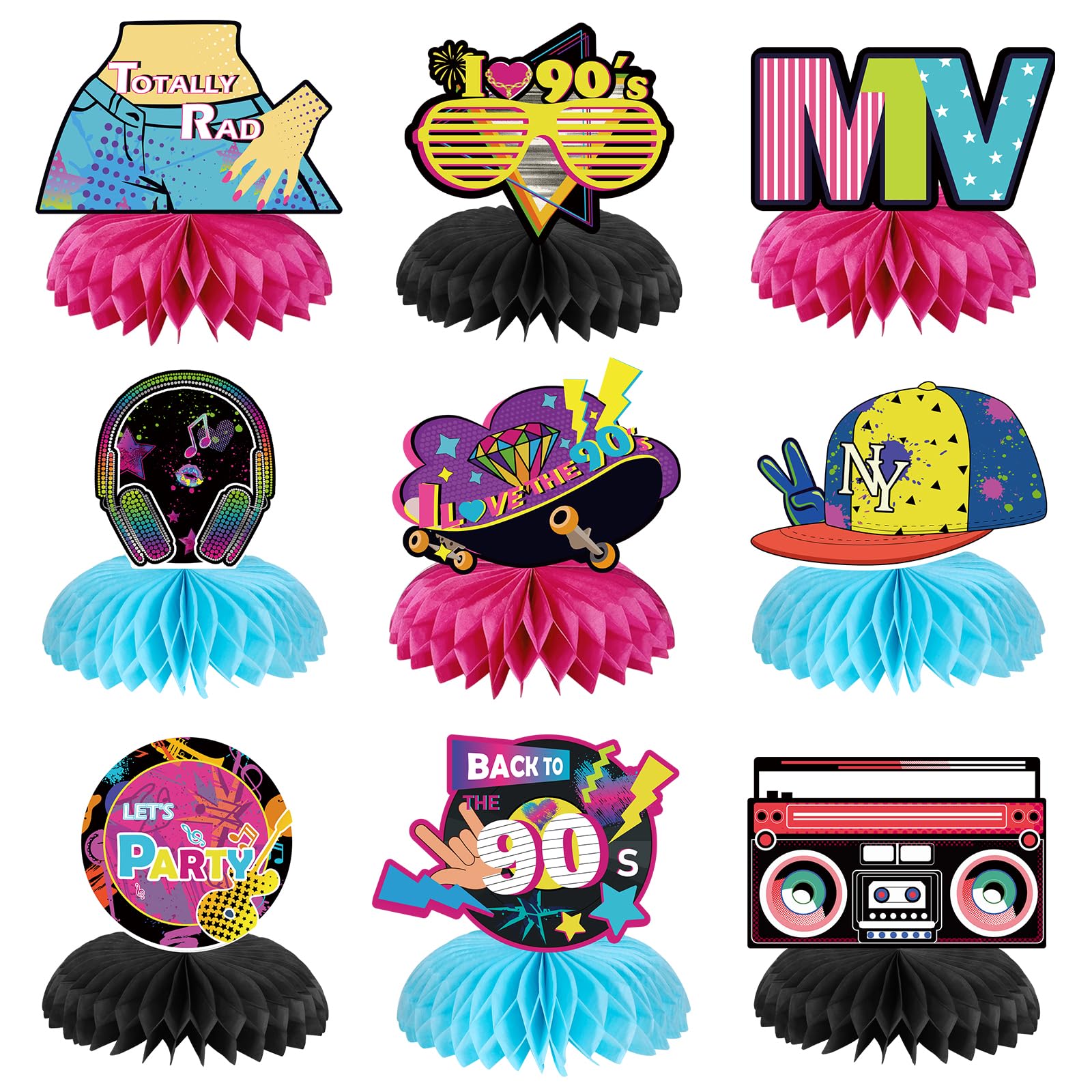 Amazon.com: Qpout 9 PCS 90's Honeycomb Centerpieces 90s Theme Party ...