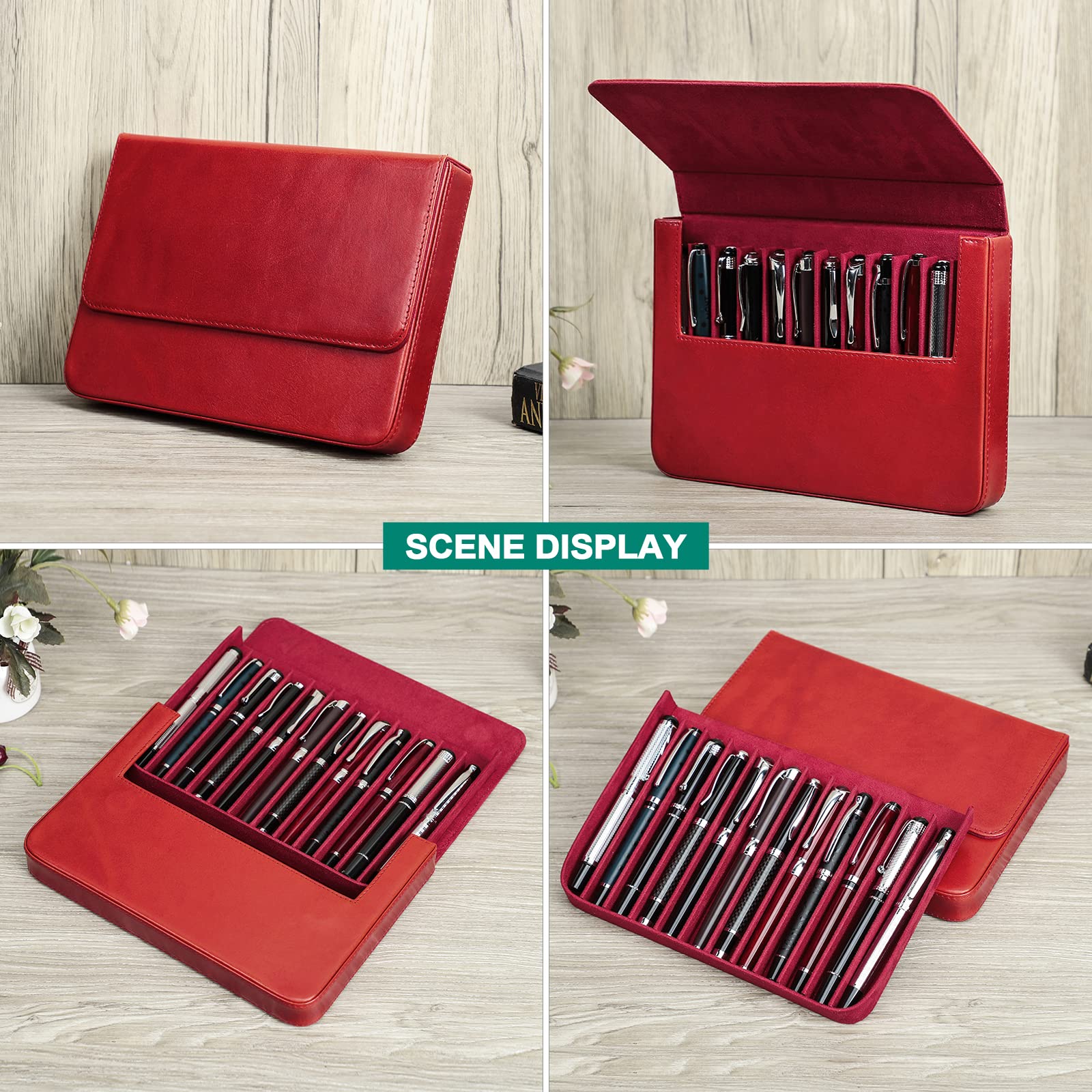 Hiram Leather Pen Case for 12 Pens Vegetable Tanned Leather Fountain ...