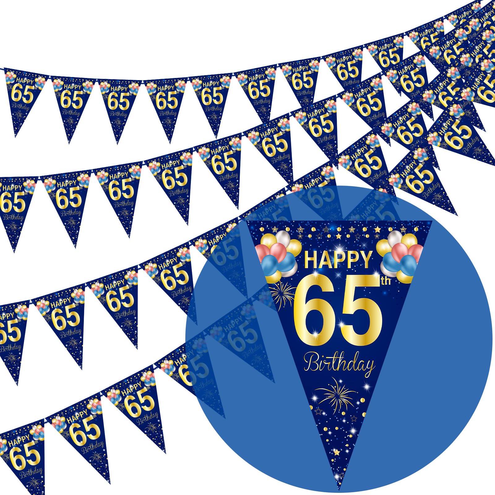 40Pcs Navy Blue Happy 65th Birthday Banner Bunting Flags - Navy Blue ...
