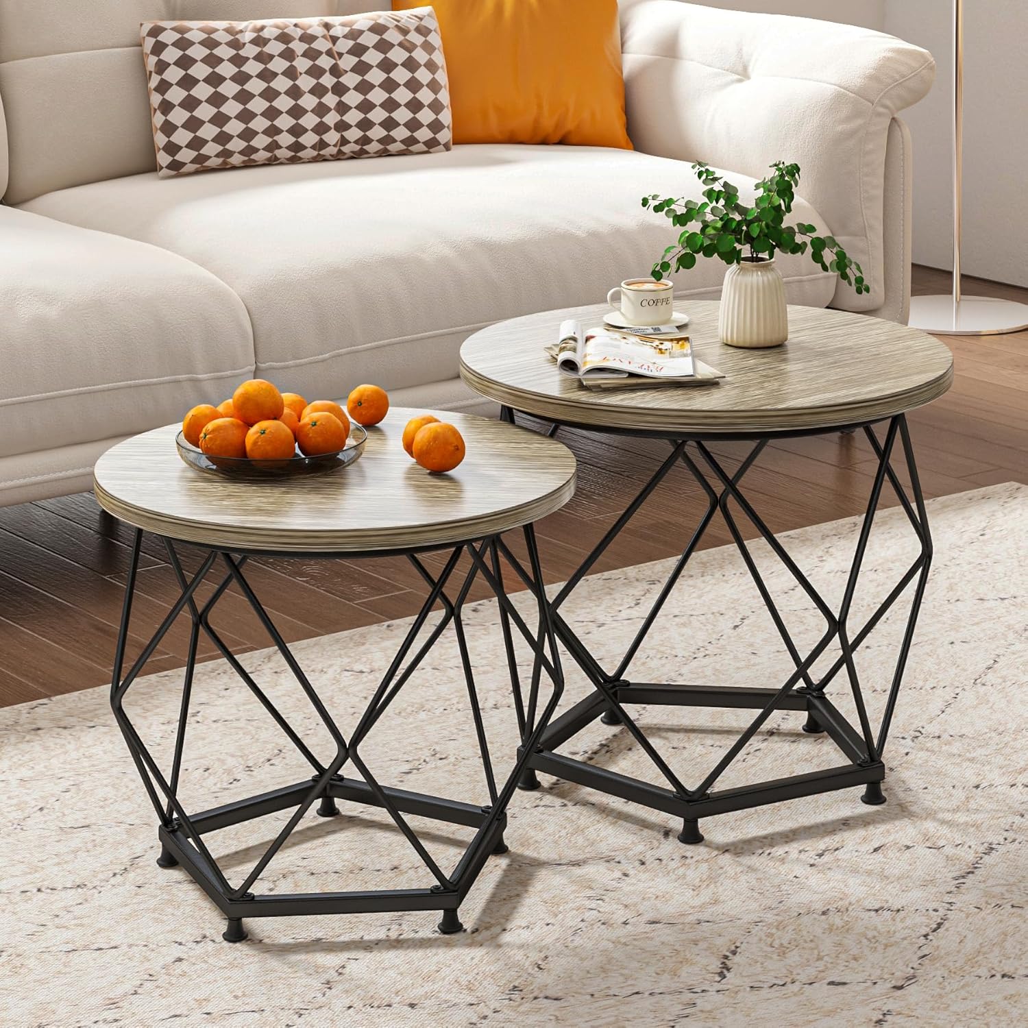 Amazon.com: Small Round Coffee Table Set of 2, Modern Coffee Table with ...