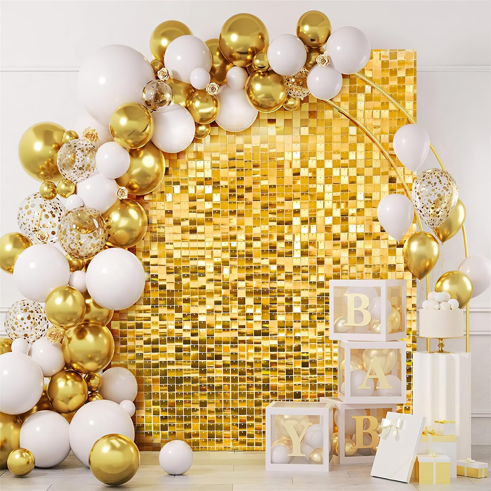 Amazon.com: Enrichovo Golden Shimmer Wall Backdrop,24PCS Square Sequin ...