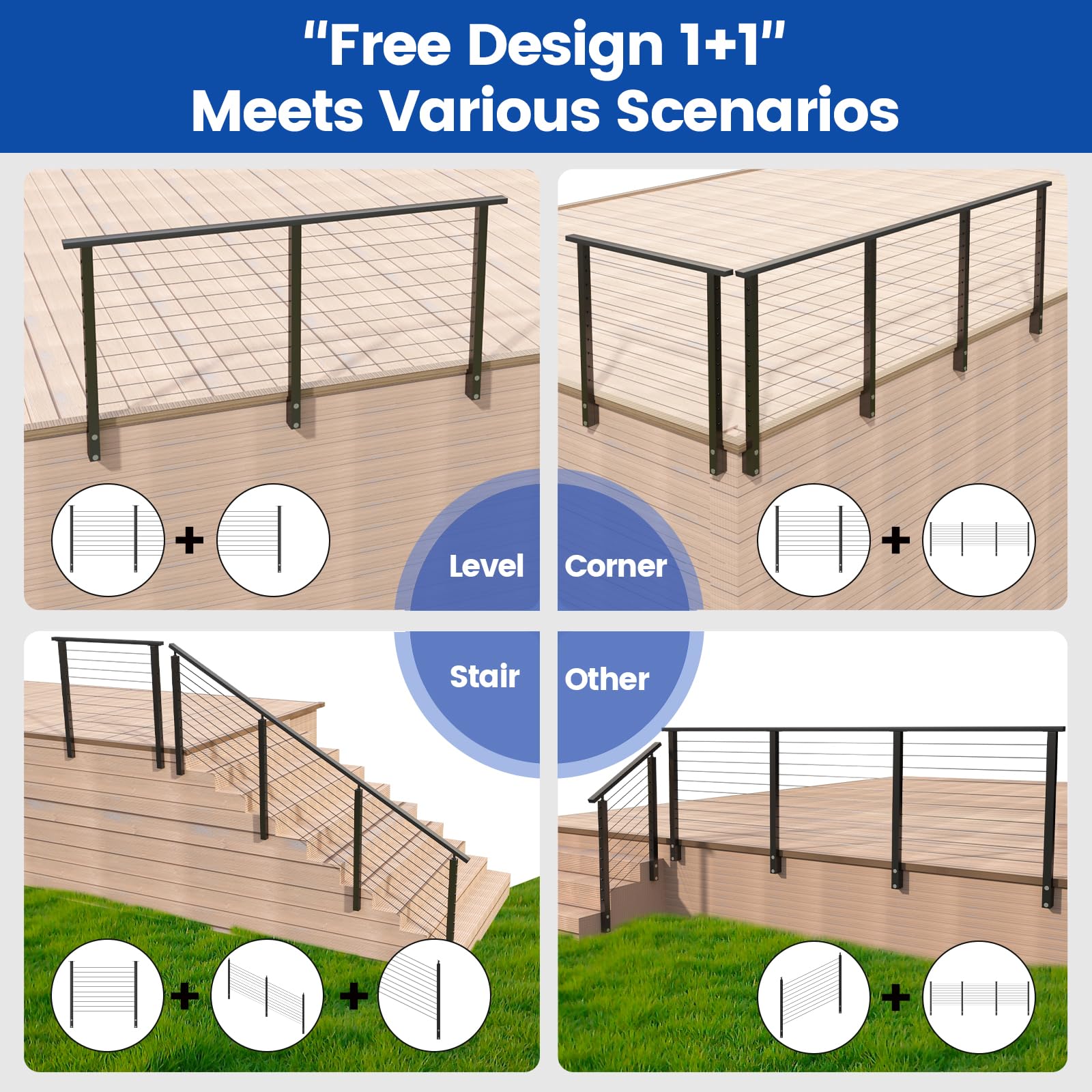 Snapklik.com : Muzata 5-10FT Modular Black Side Mount Cable Railing Kit ...