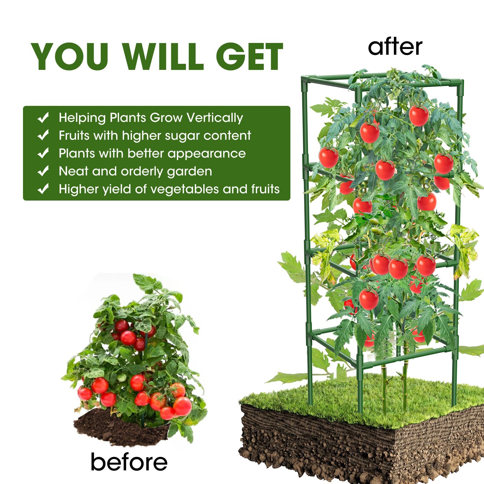 Snapklik.com : 3 Pack Tomato Cages,Square Tomato Plant Stakes Support ...