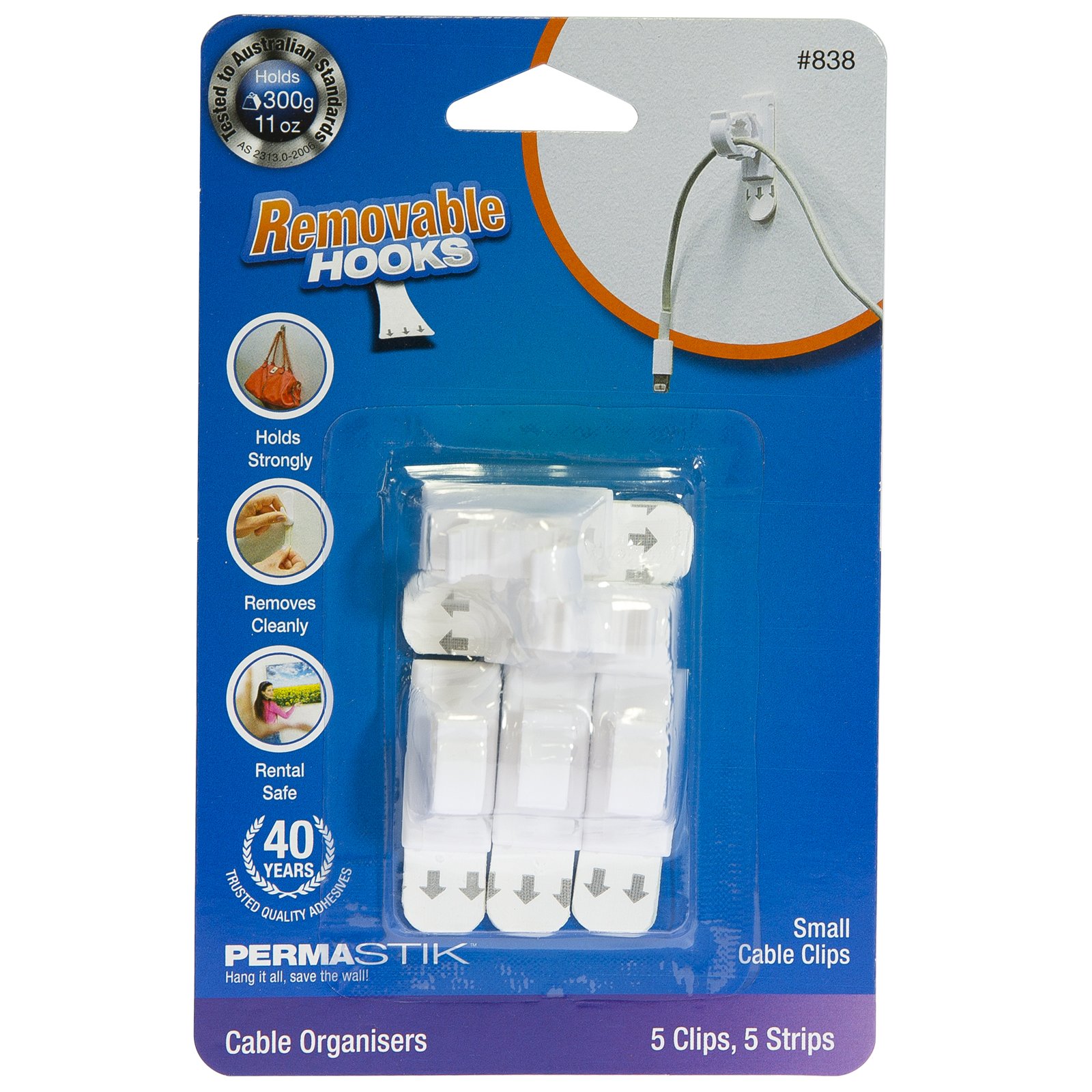 Amazon.com: PermaStik Small Cable Clips, 5 Hooks & 5 Adhesive Strips ...