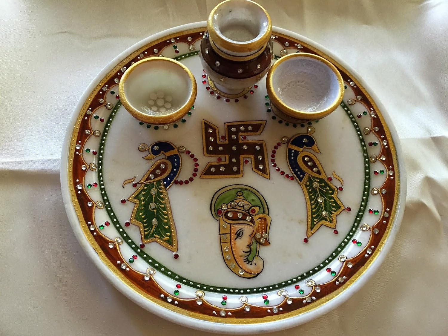 Amazon.com: Marble Ganesh Puja Thali Beautifully Made Hand Painted Work ...