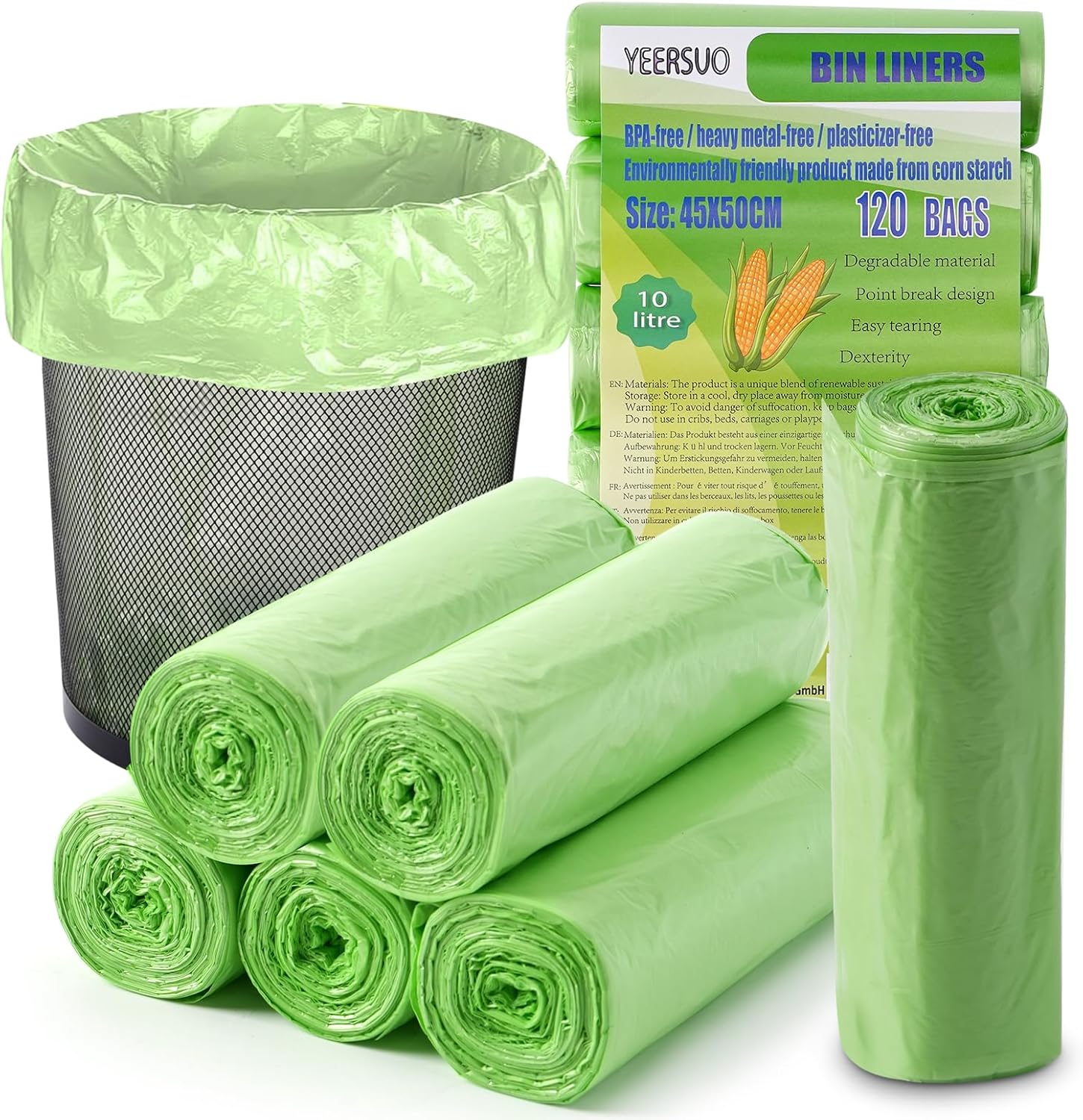 Bin Bags Liner, 120 PCS Biodegradable Food Waste Bags 10 L, Compostable ...