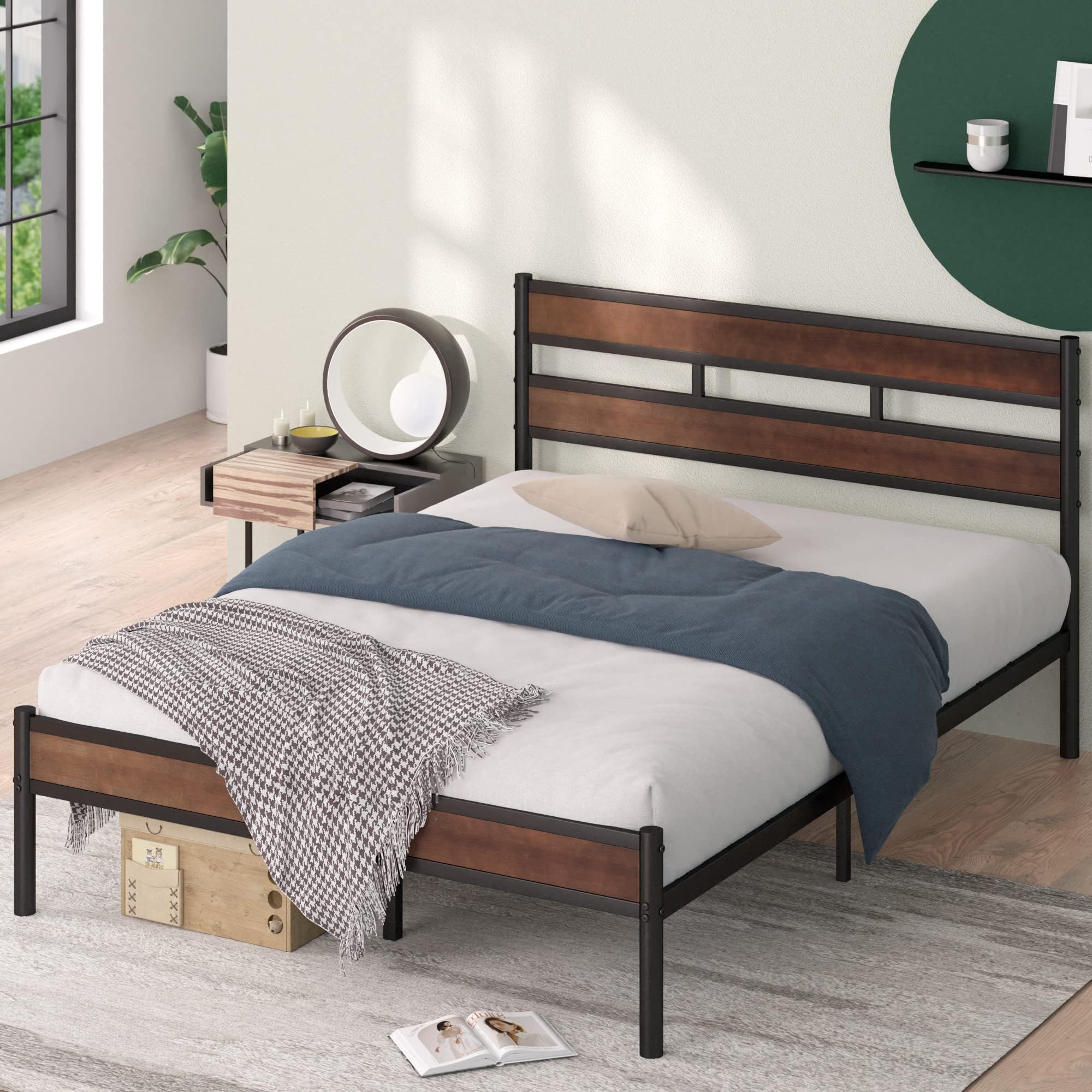 Amazon.com: ZINUS Roman Bamboo and Metal Platform Bed Frame, No Box ...