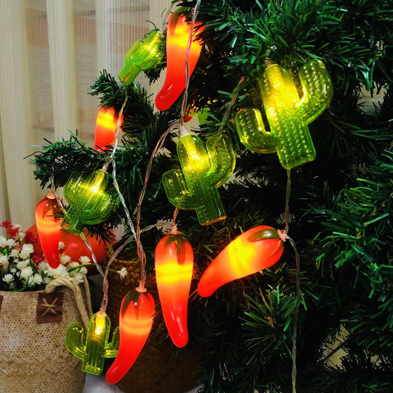 Amazon.com: Tropical Themed String Lights Chili Pepper Cactus LED ...