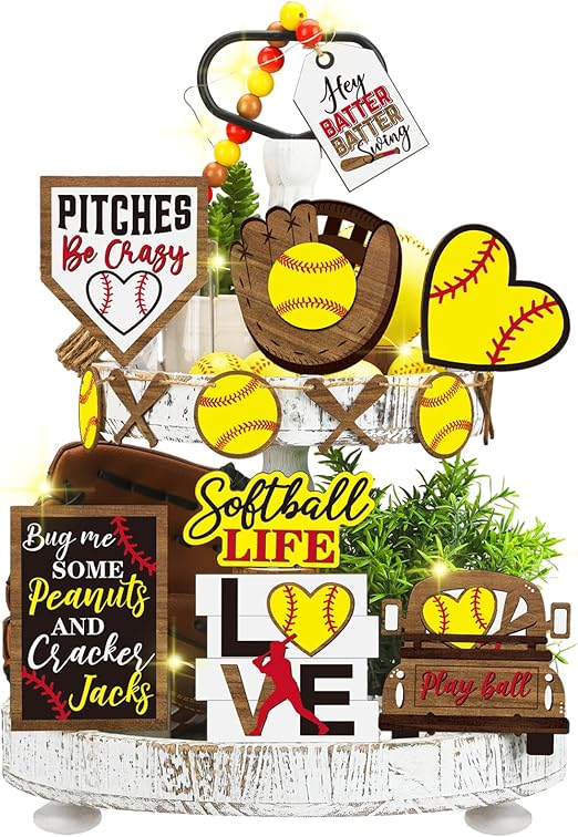 Amazon.com: FairySandy 13 Pcs Softball Tiered Tray Decor Softball ...