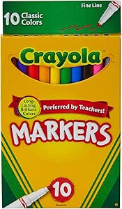 Crayola Fine Line Markers, Assorted Classic Classpack, Pack of 10 ...