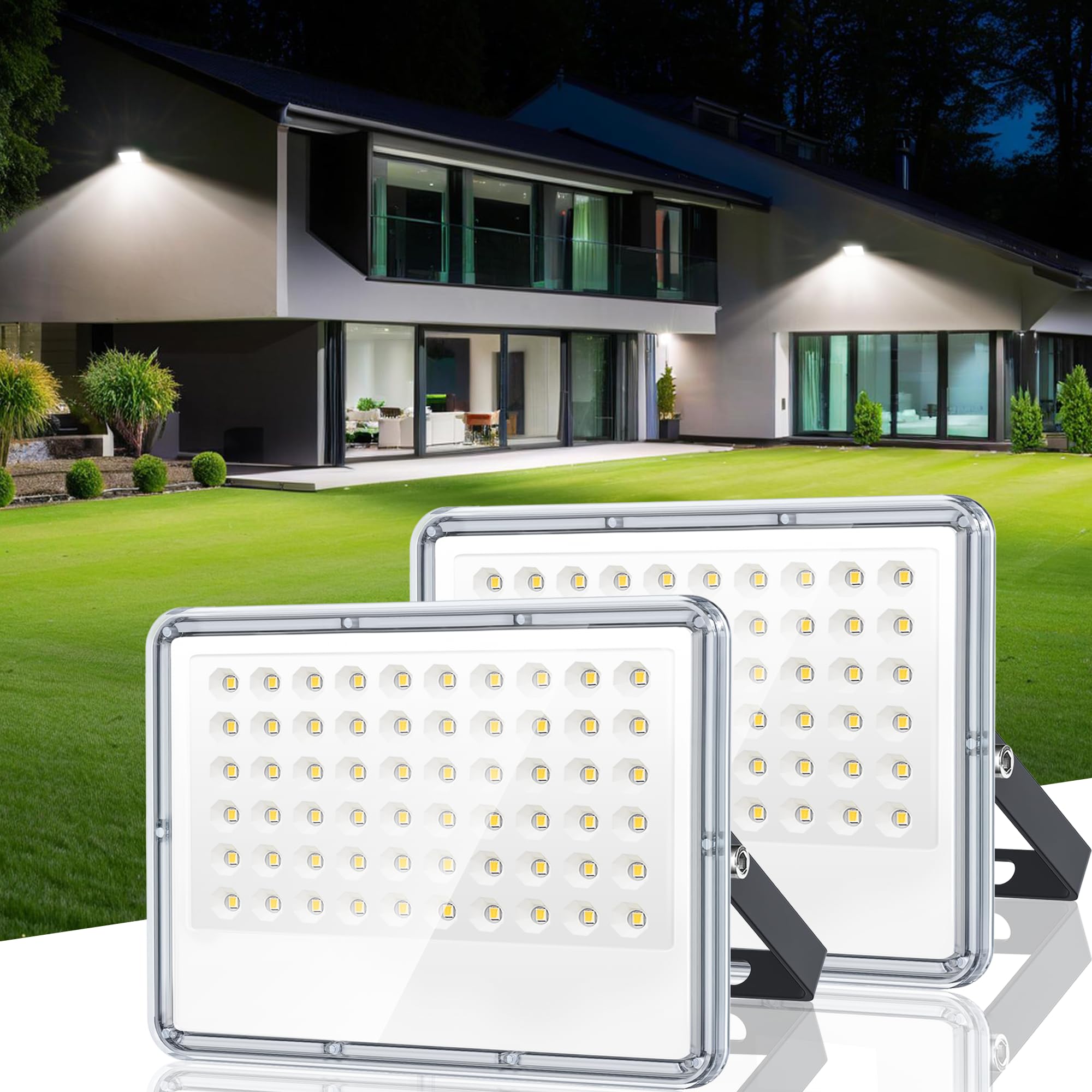 TASINUO 50W LED Floodlight Outdoor 2 Pack, 5000LM Outdoor Security ...