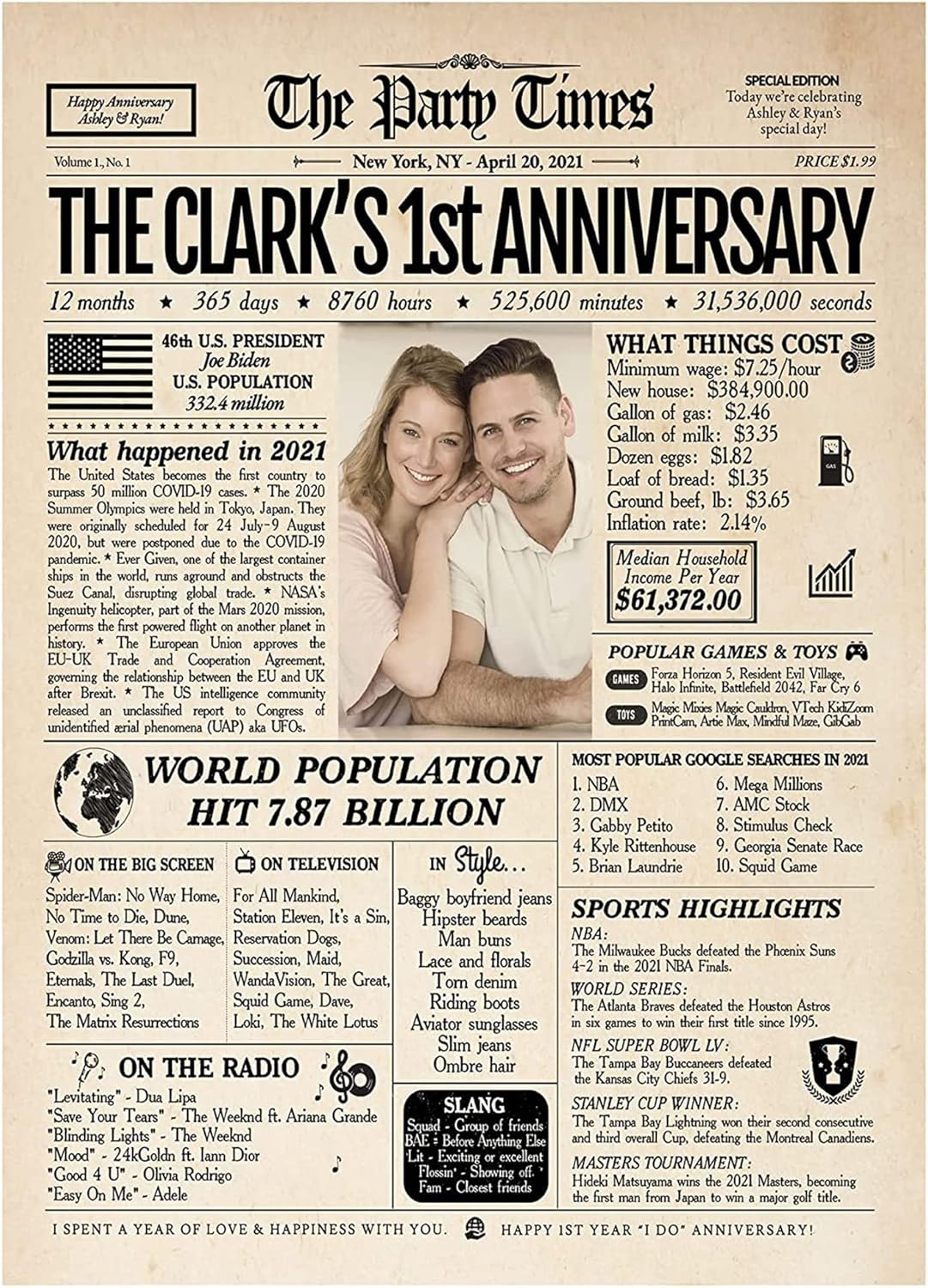 Amazon.com: Personalized Anniversary Newspaper Newspaper Poster No ...