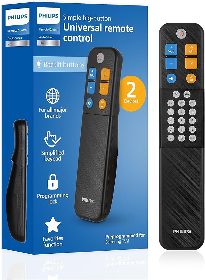 Amazon.com: Philips EZSlide Backlit Big Button Universal TV Remote for ...