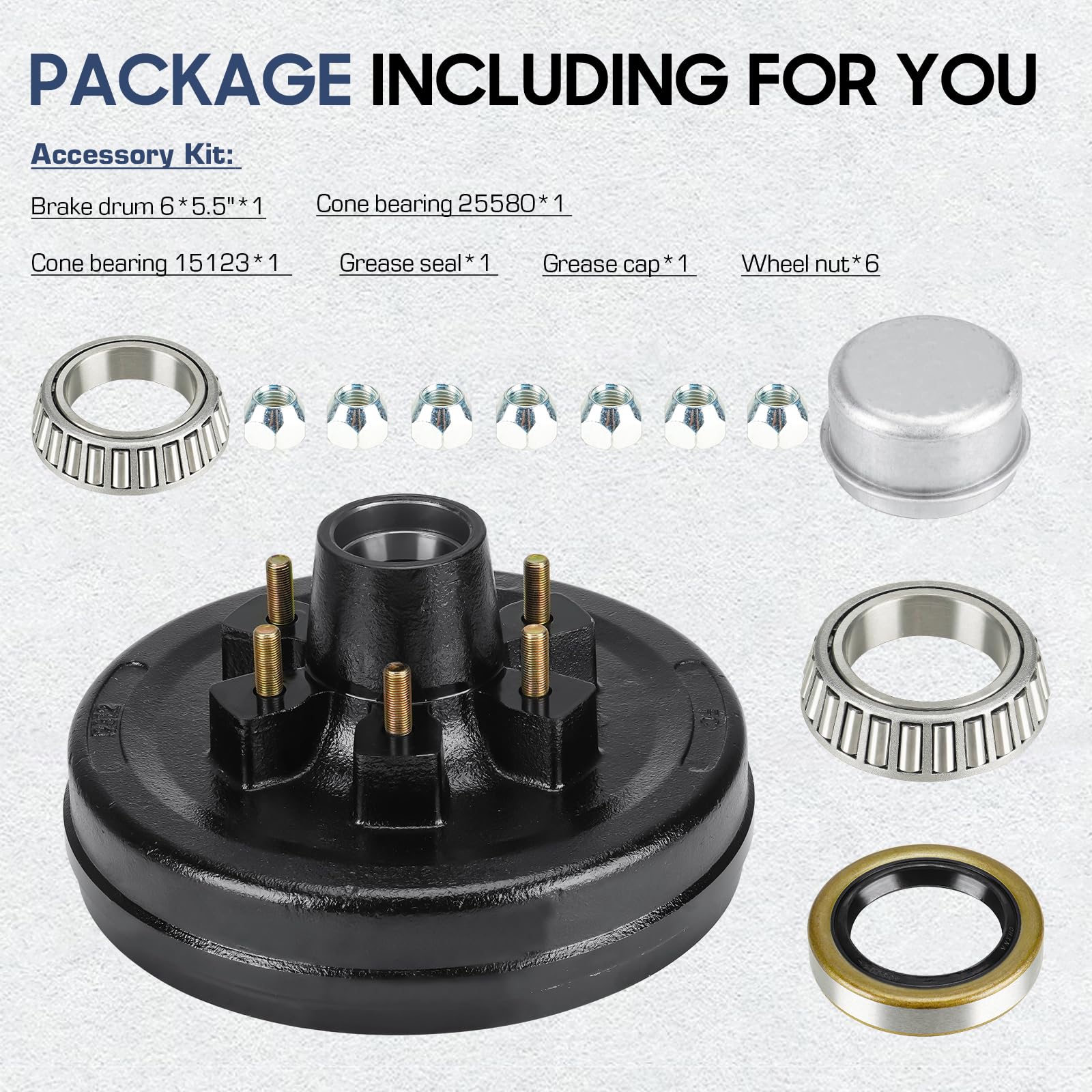 Snapklik.com : Trailer Brake Drum Kit, 6-Hole, 5.5 Bolt Circle Brake ...
