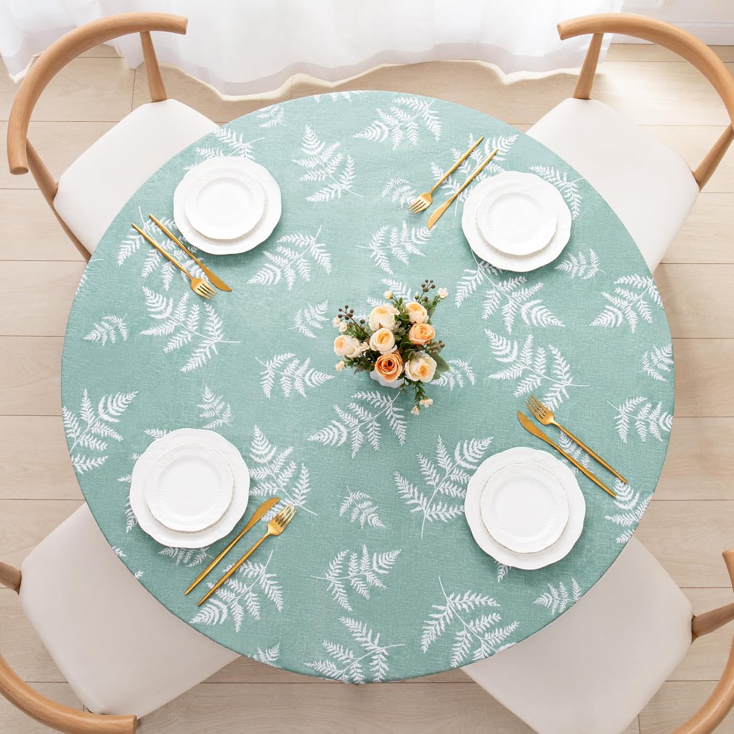 Amazon.com: UMINEUX Round Fitted PEVA Vinyl Tablecloth with Elastic ...