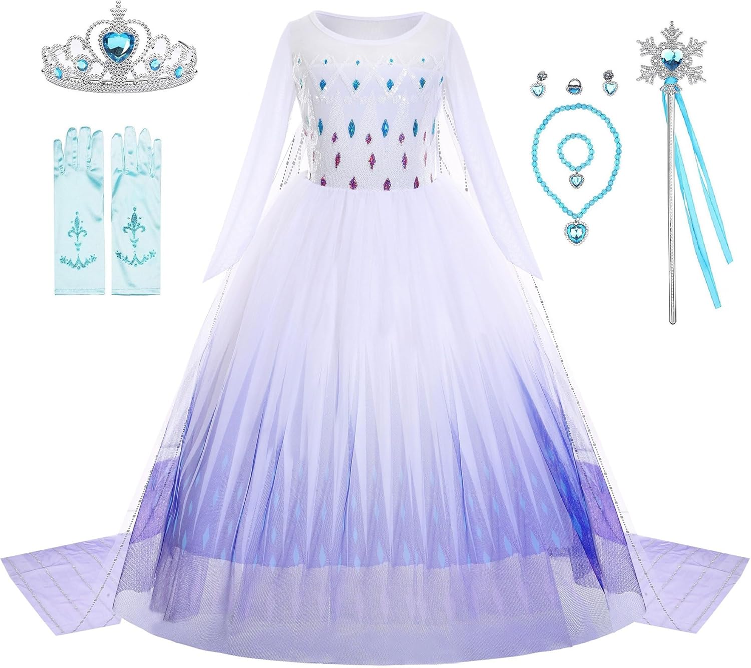 Amazon.com: LURLEEZ Elsa Costume For Girls, Princess Elsa Dress For ...