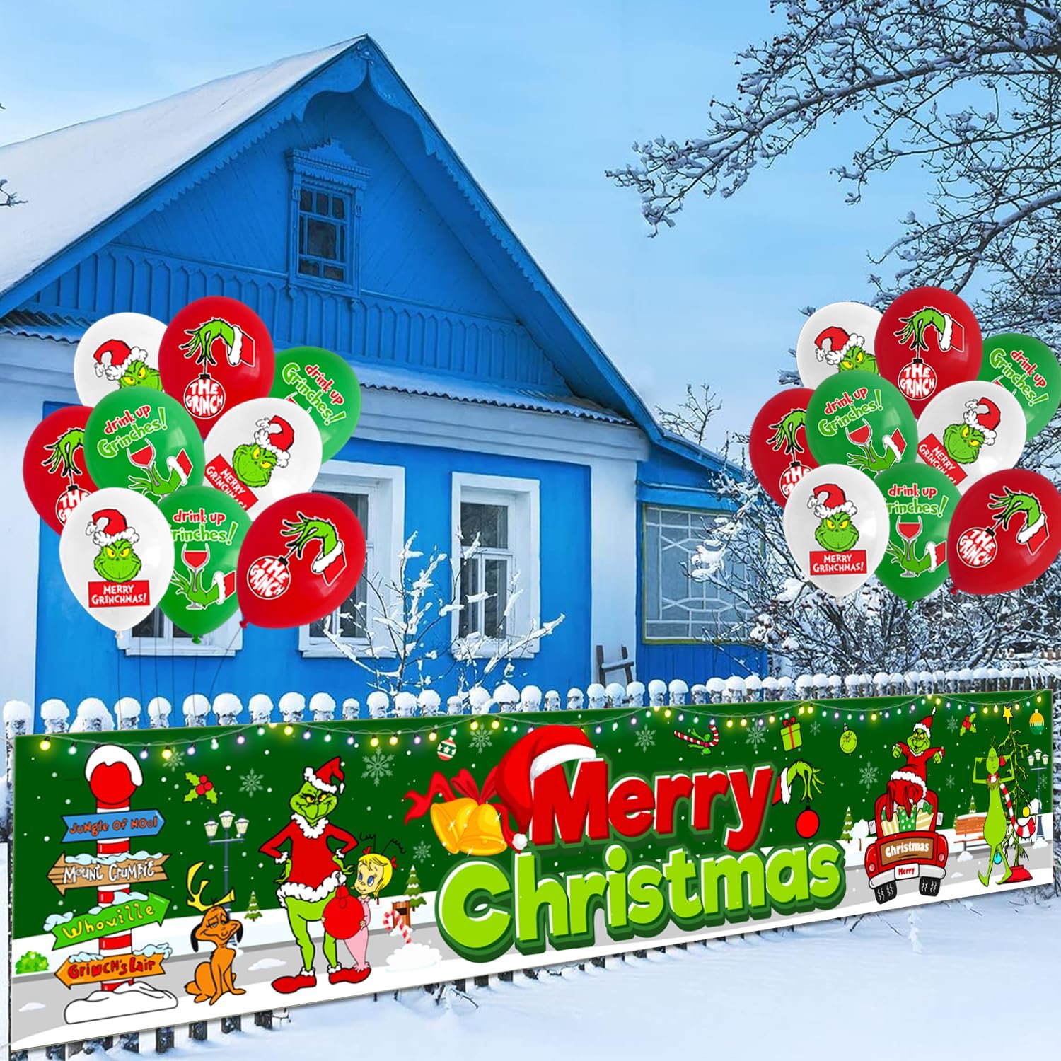 Amazon.com: Large Christmas Banner and 18pcs Balloons, 118.1x23.6 Inch ...