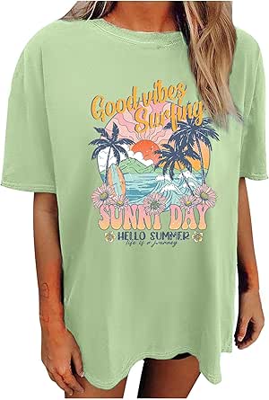 Amazon.com: Avanova Women's Vintage Graphic Oversized Top Short Sleeve ...