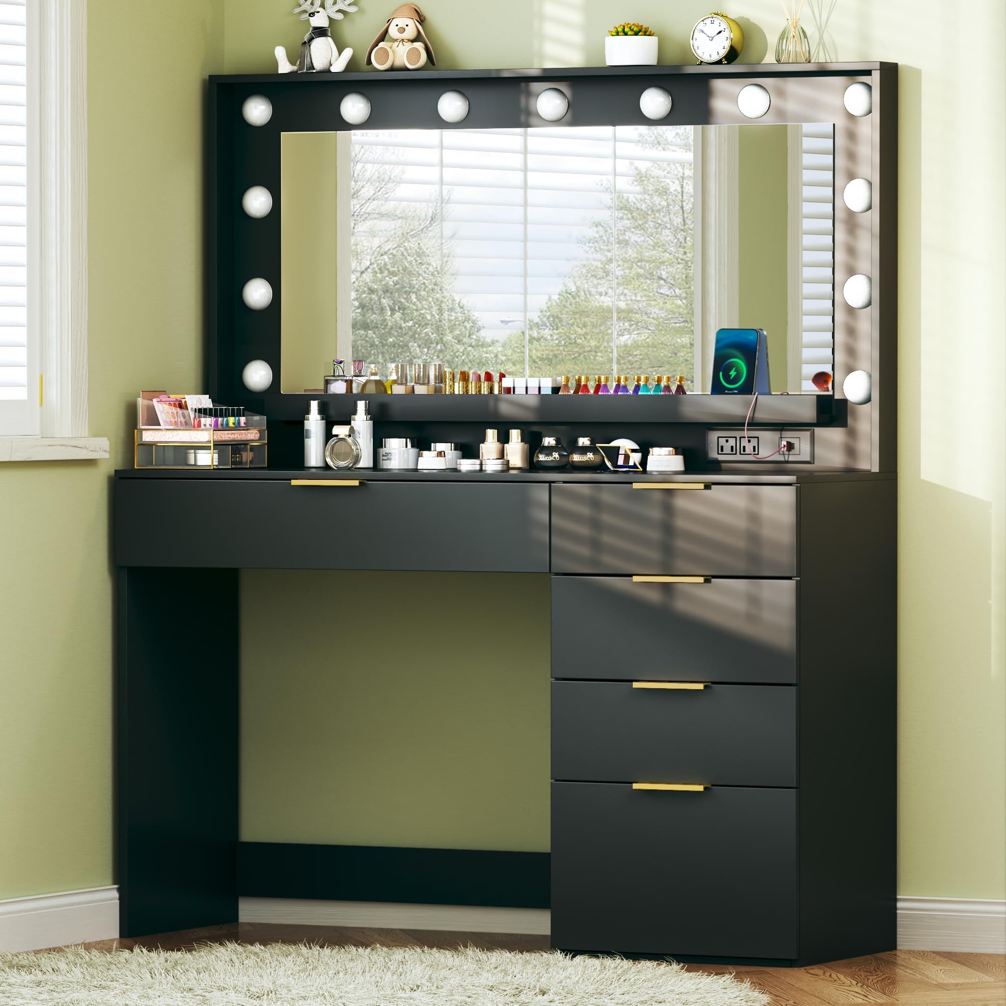 Amazon.com: LUXOAK 54" Tall Vanity Desk with 35" W x 24" H Large Mirror ...