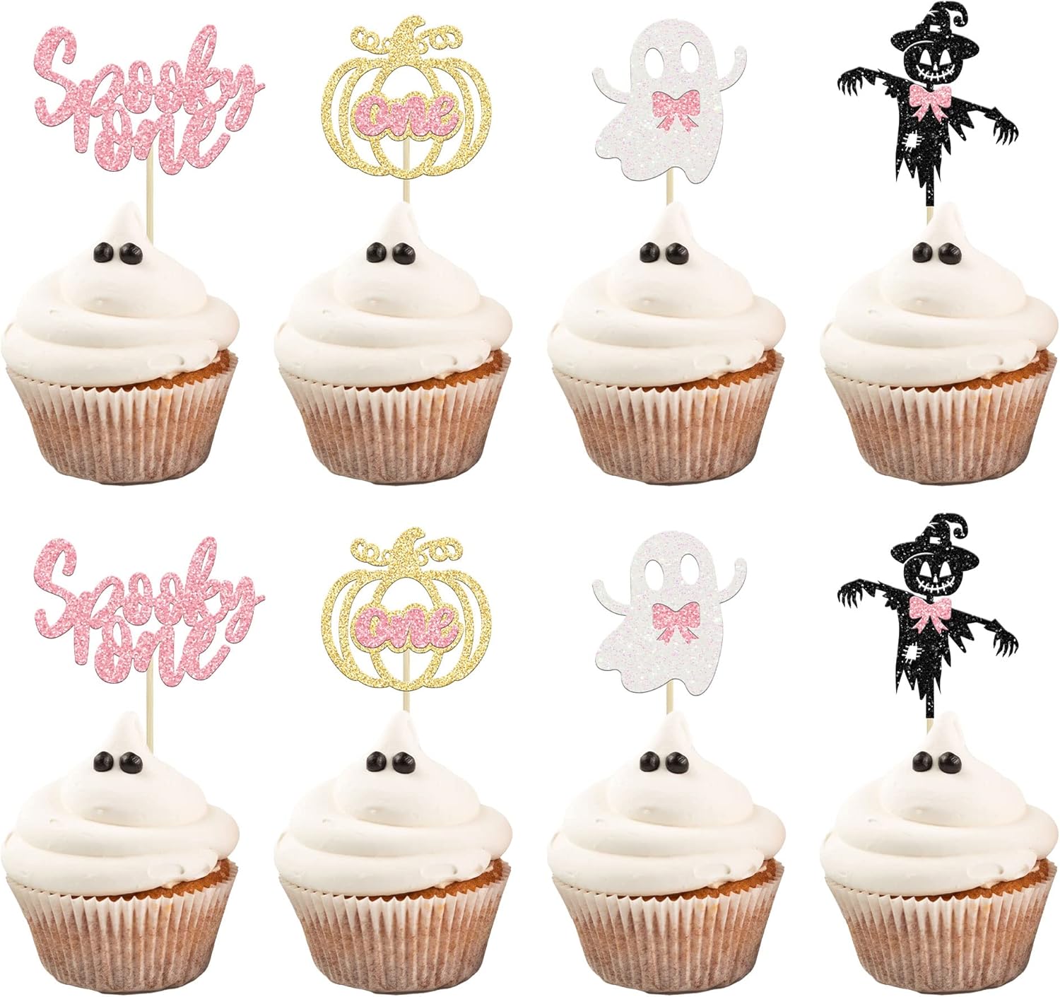 Amazon.com: Gyufise 24Pcs Halloween Cupcake Toppers Ghost Pumpkin ...