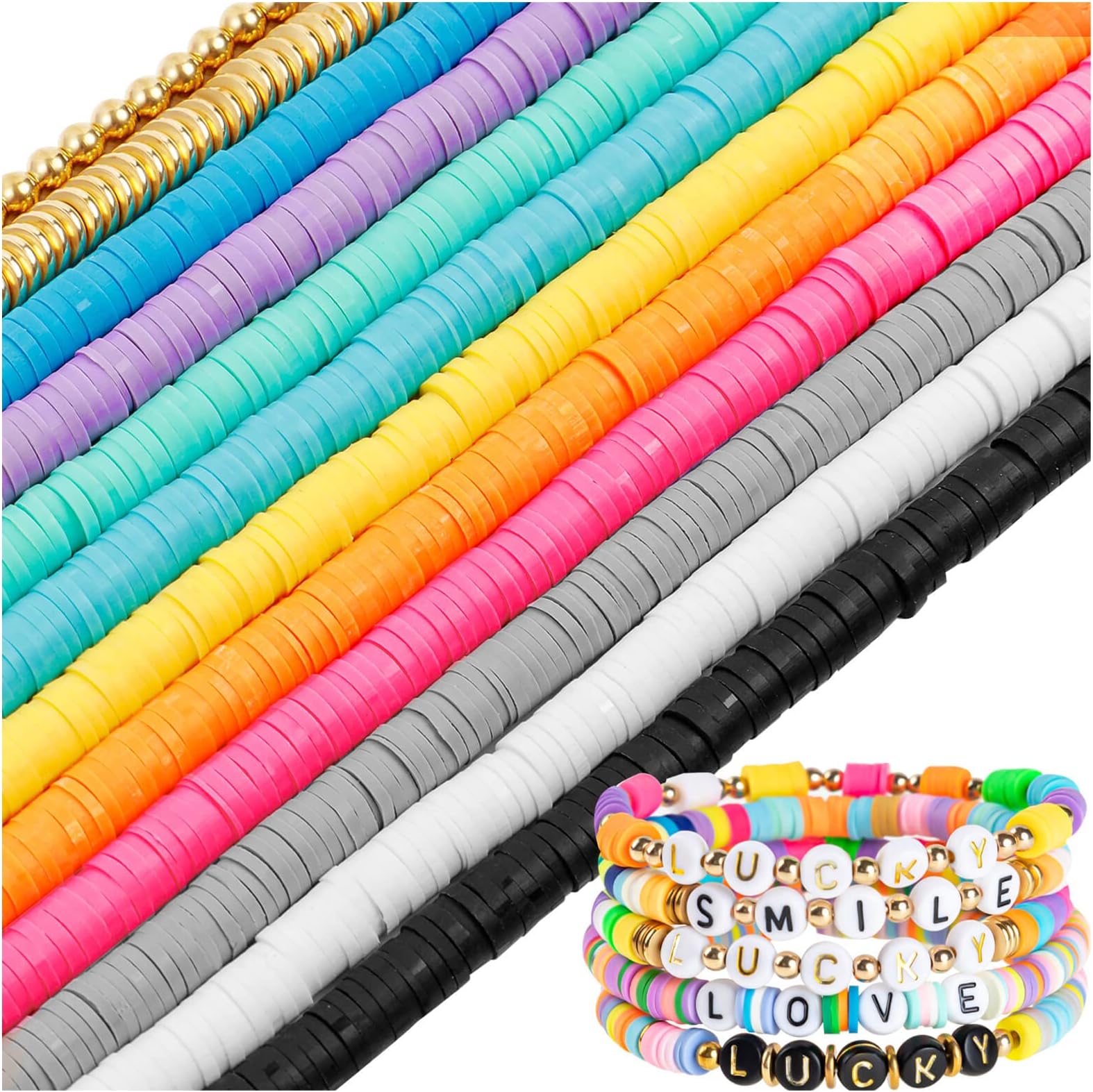 Amazon.com: 4100 Pcs Clay Beads Kit, Beads for Jewelry Making, Flat ...