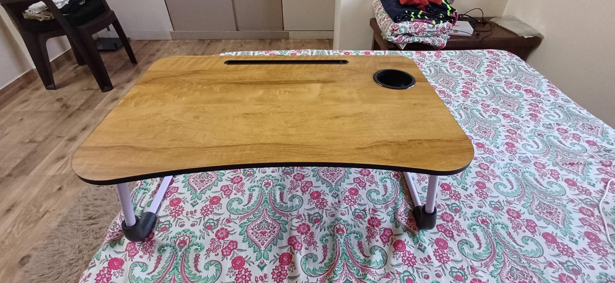 NK MART Multipurpose Foldable Laptop Table with Cup Holder | Mac Holder ...