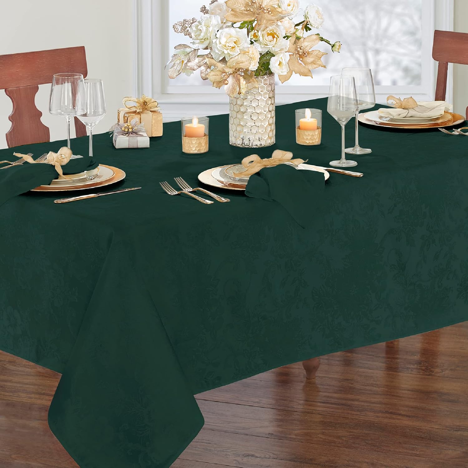 Elrene Home Fashions Poinsettia Elegance Jacquard Holiday Tablecloth ...