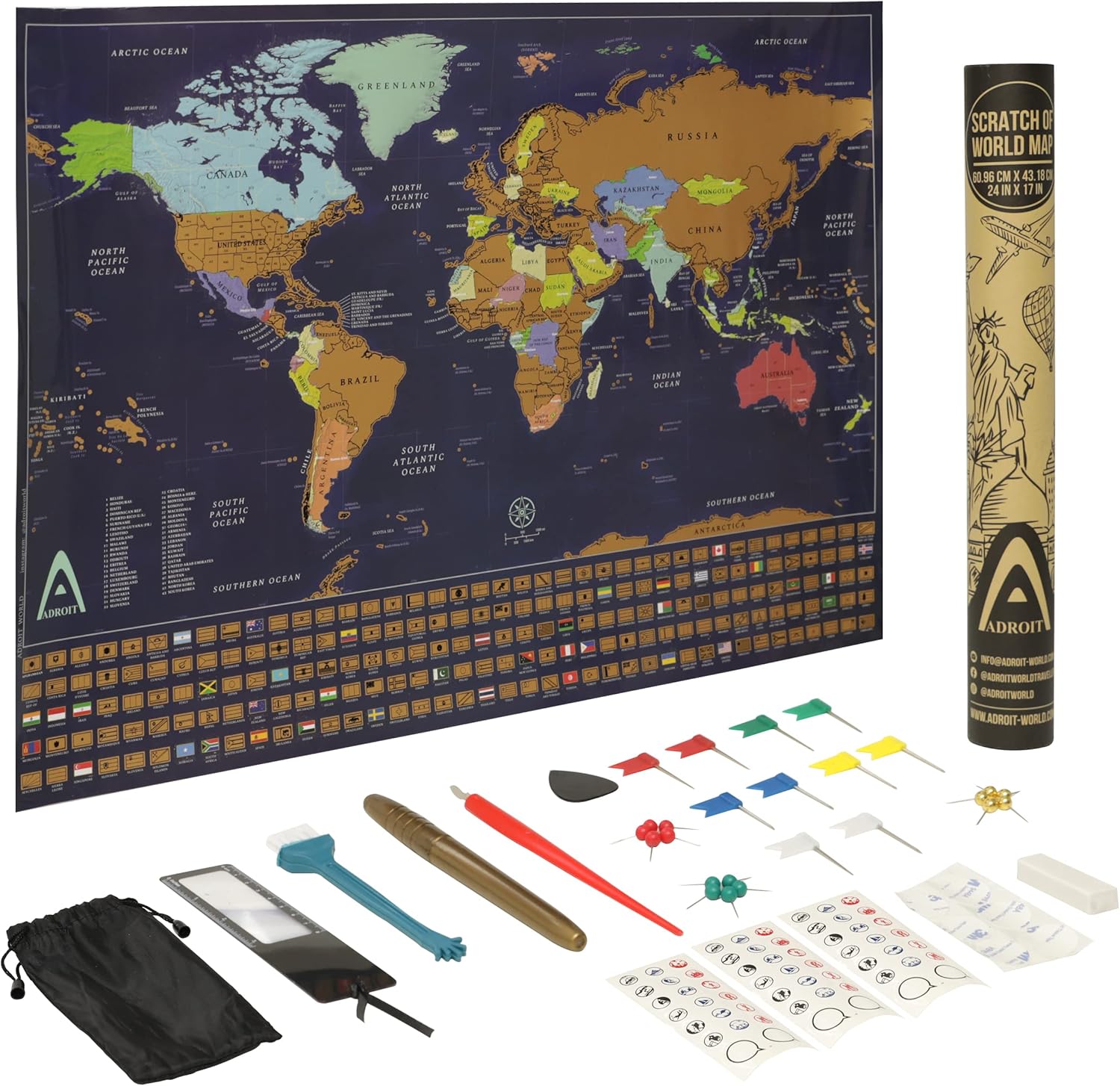 Amazon.com: Travel Scratch Off Map of the World with Pins, Scratch Off ...
