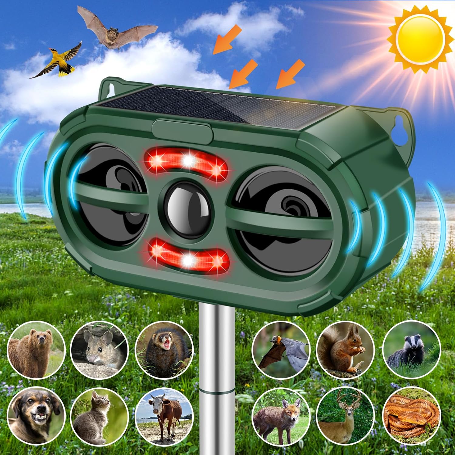 Amazon.com: Ultrasonic Animal Repeller,Outdoor Solar Powered Animal ...