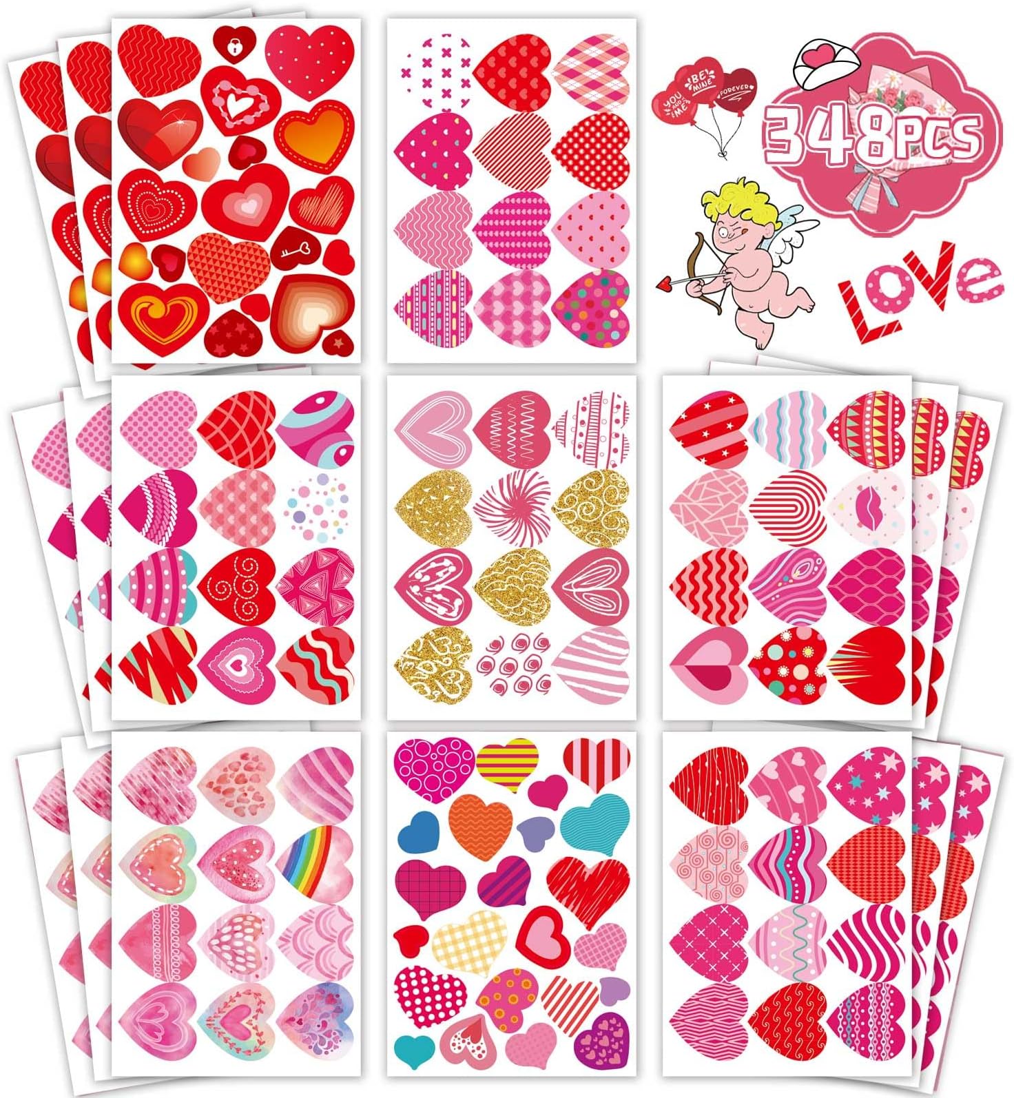 Amazon.com: kortes Valentines Day Stickers, 544Pcs Valentines Heart ...